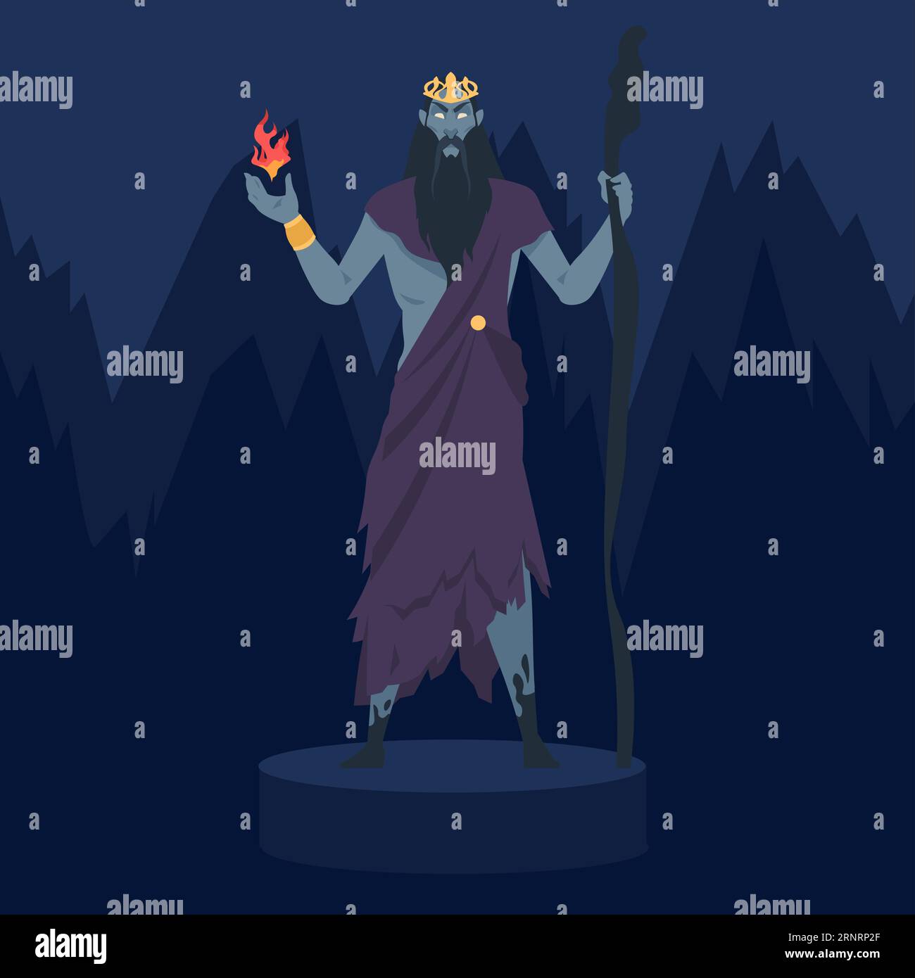 Cartoon Greek god. Ancient mythological male character. Hades in underworld. Mythical divinity ...