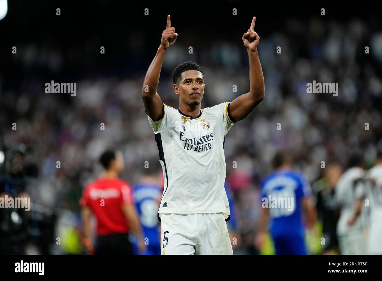 Real Madrid's Jude Bellingham celebrates at the end of Spanish La Liga ...