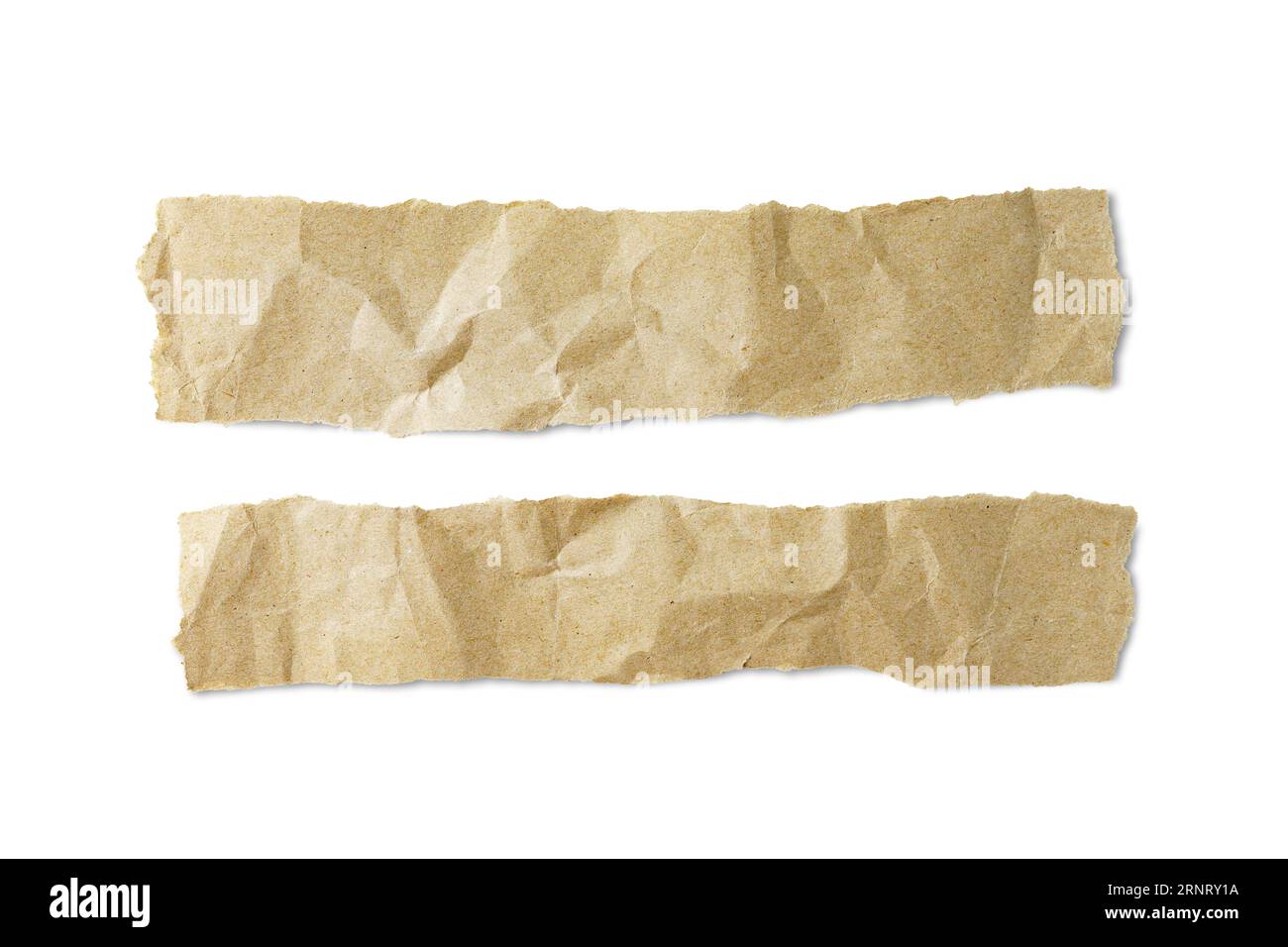 Brown crumpled paper pieces with torn edge isolated on white background ...