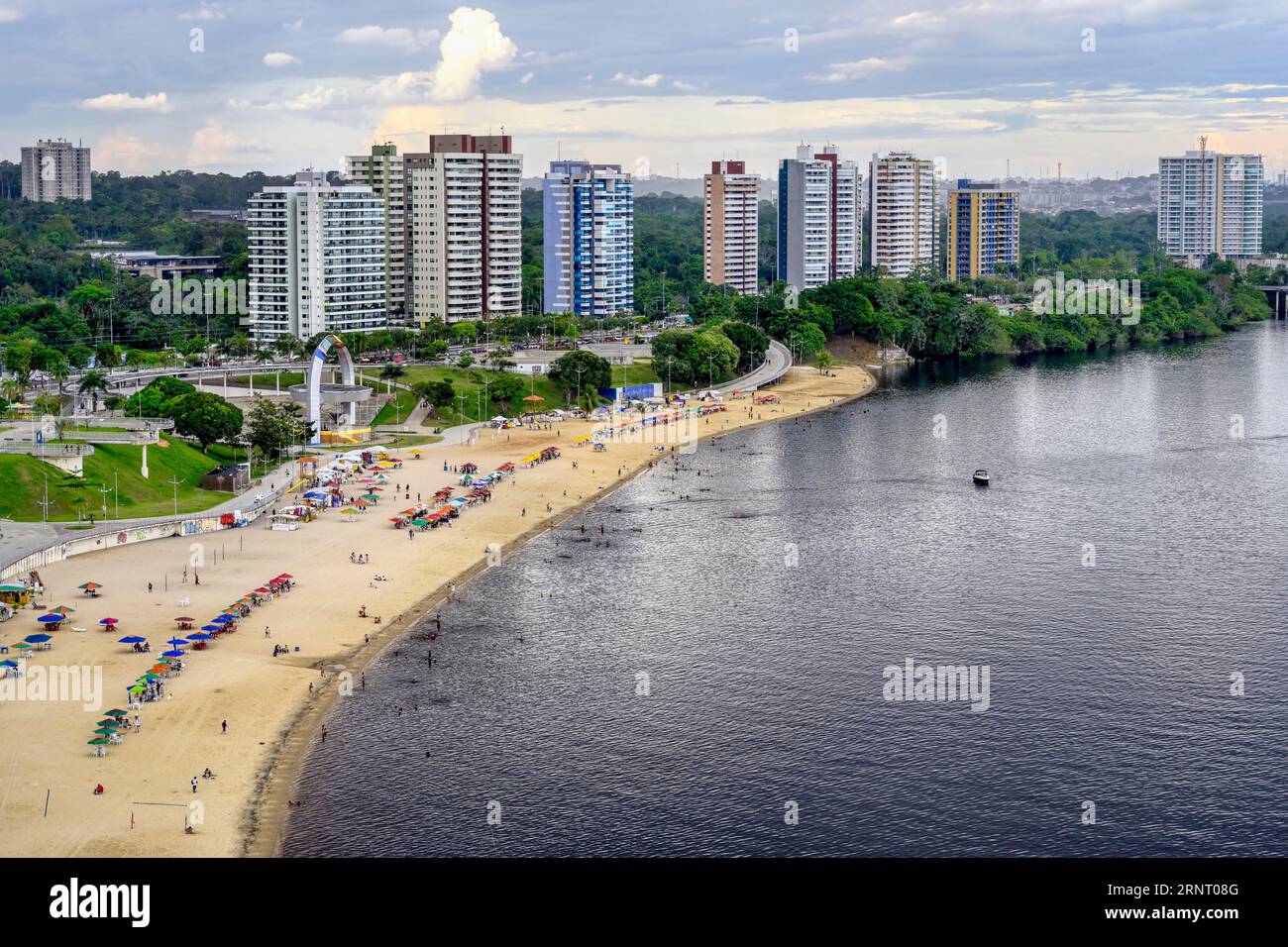 Punta Negra Beach in front of Manaus skyline, Amazonia State, Brazil ...