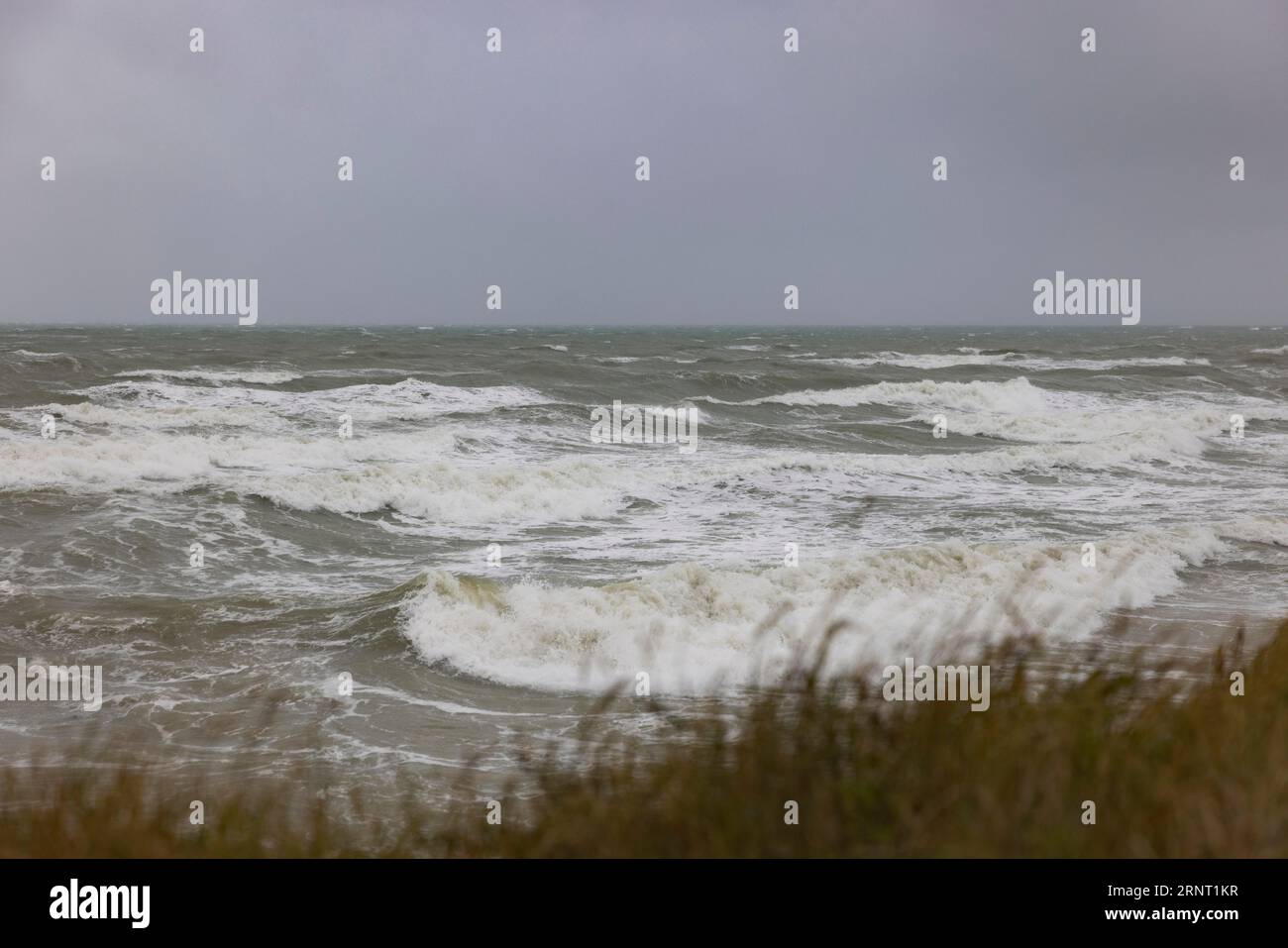 Stormy sea, foaming sea in storm with high waves on the English Channel ...