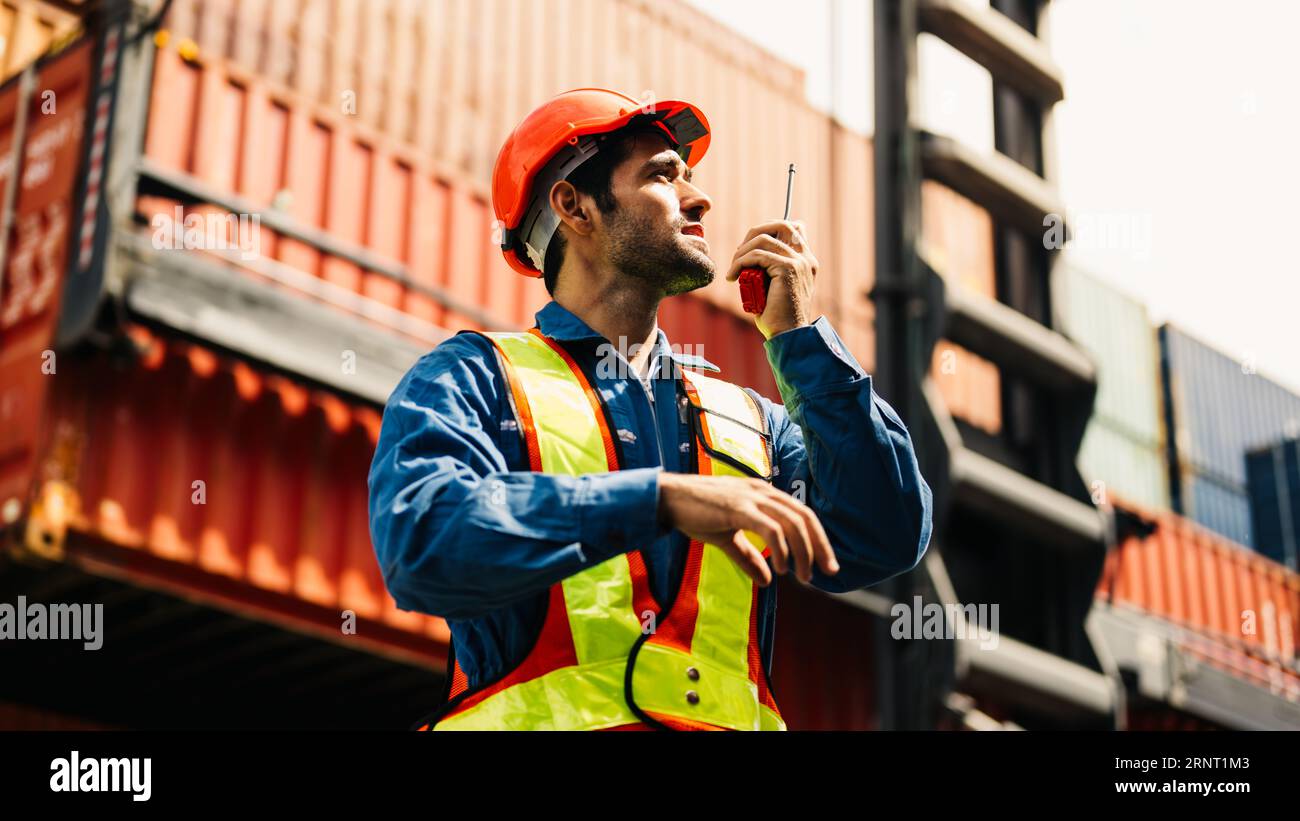 Warehouse engineer worker working at industrial container yard Stock ...