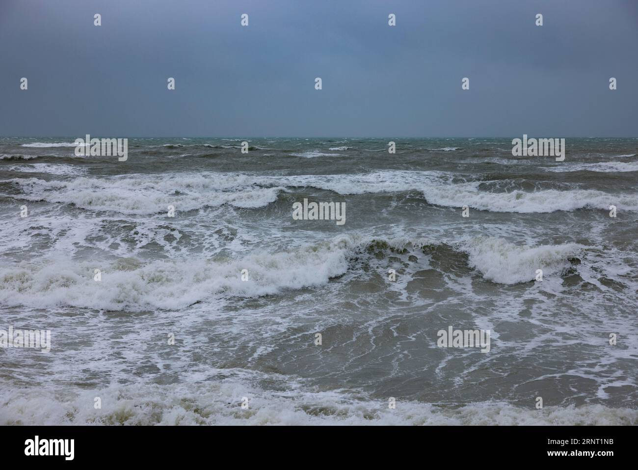 Stormy sea, foaming sea in storm with high waves on the English Channel ...