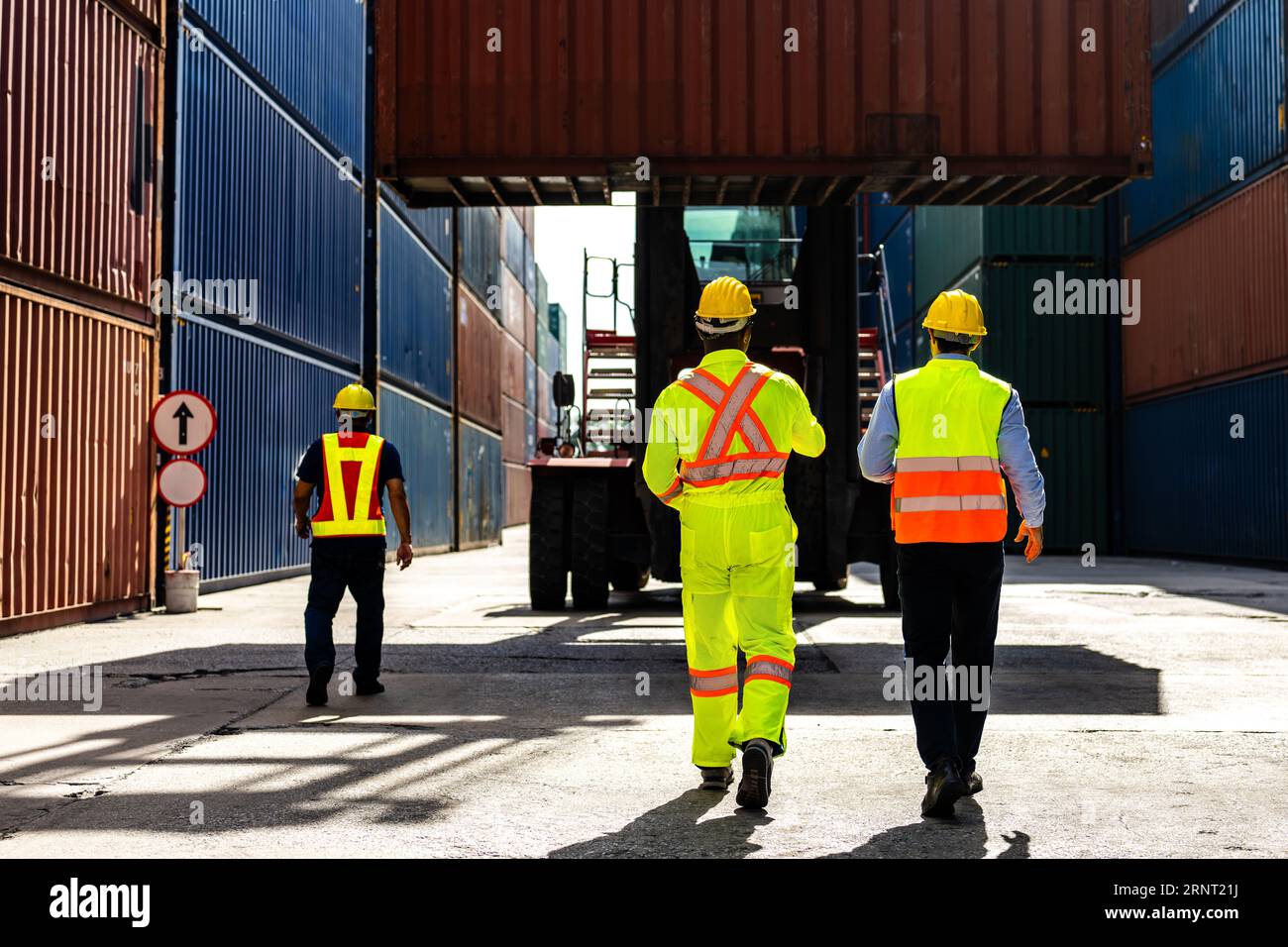 Warehouse engineer worker working at industrial container yard Stock ...
