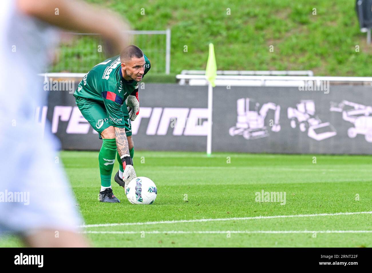 Deinze, Belgium. 02nd Sep, 2023. Kevin Debaty (1) of FC Liege pictured ...
