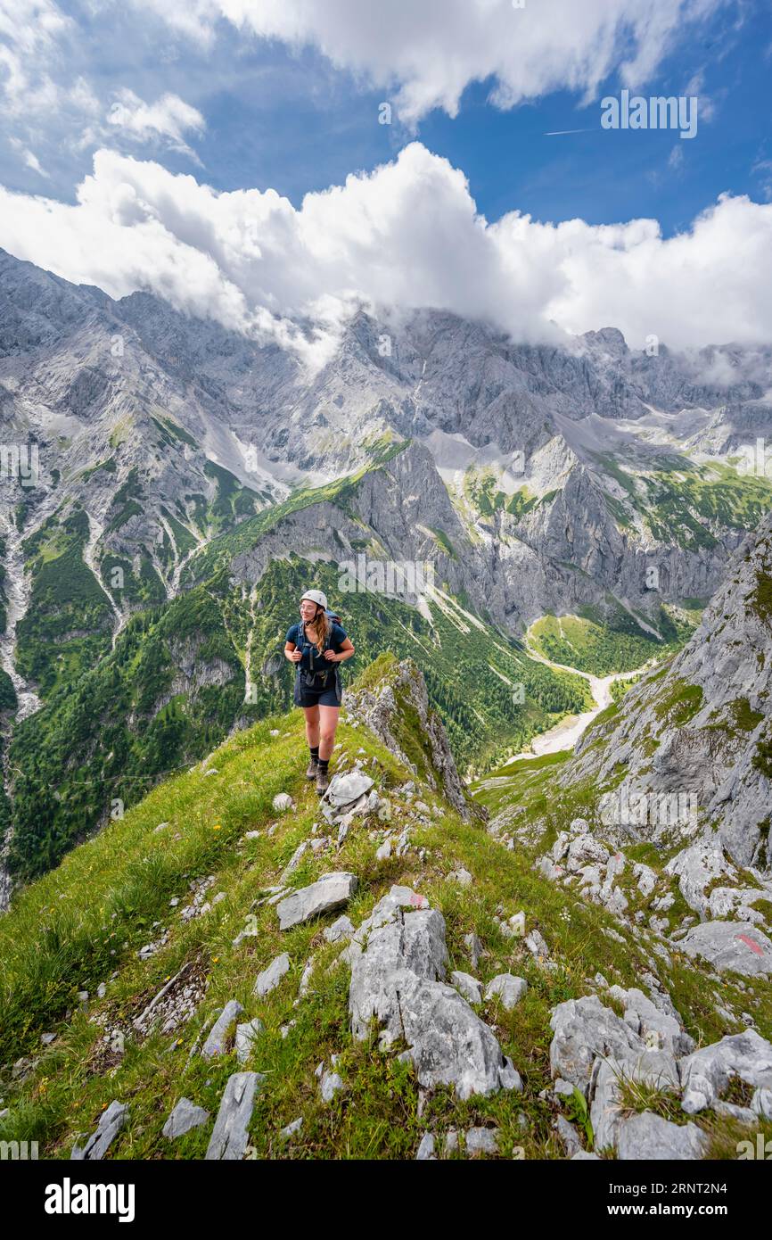 Mountaineer climbing the Waxenstein, Wetterstein Mountains, Garmisch ...