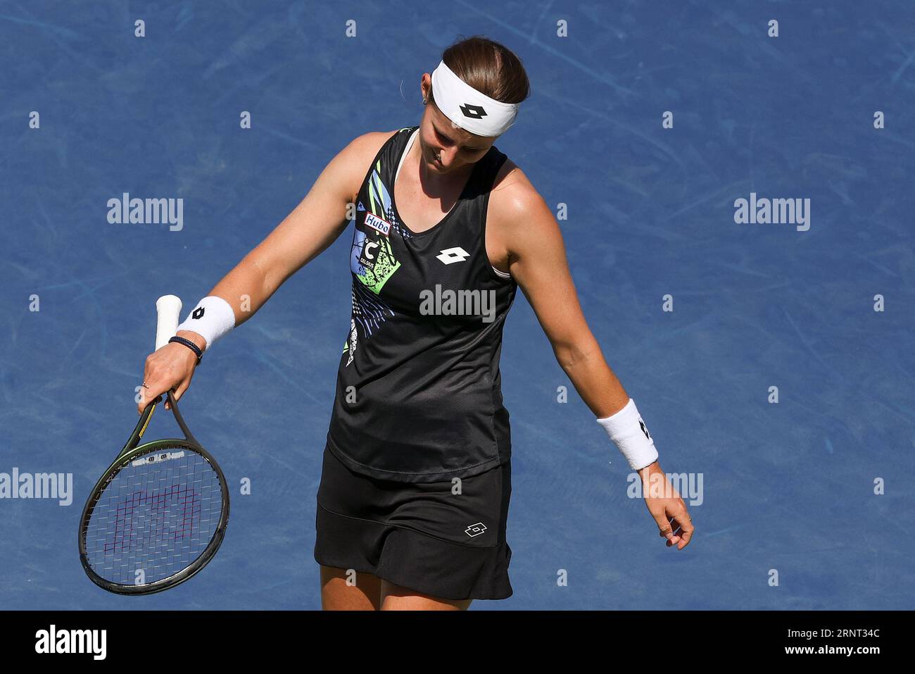 Greet Minnen, of Belgium, reacts during a match against Daria Kasatkina ...