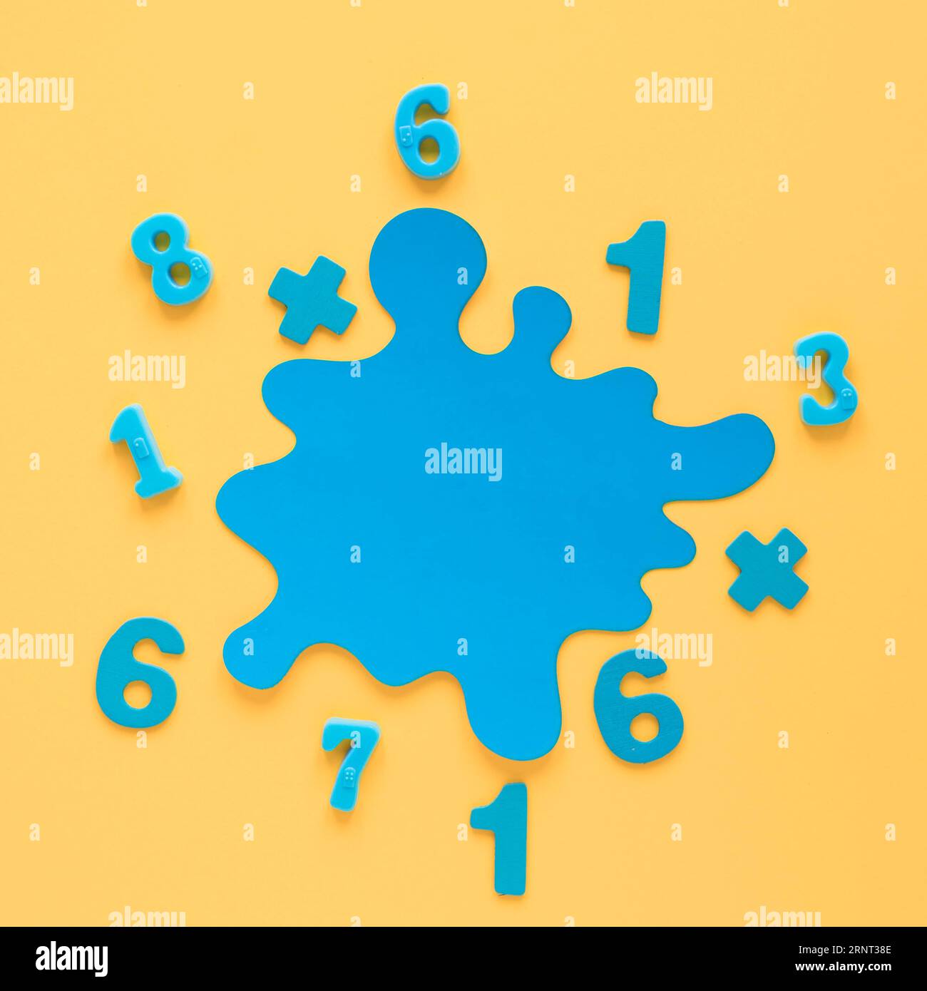 Colourful math numbers blue stain top view Stock Photo - Alamy