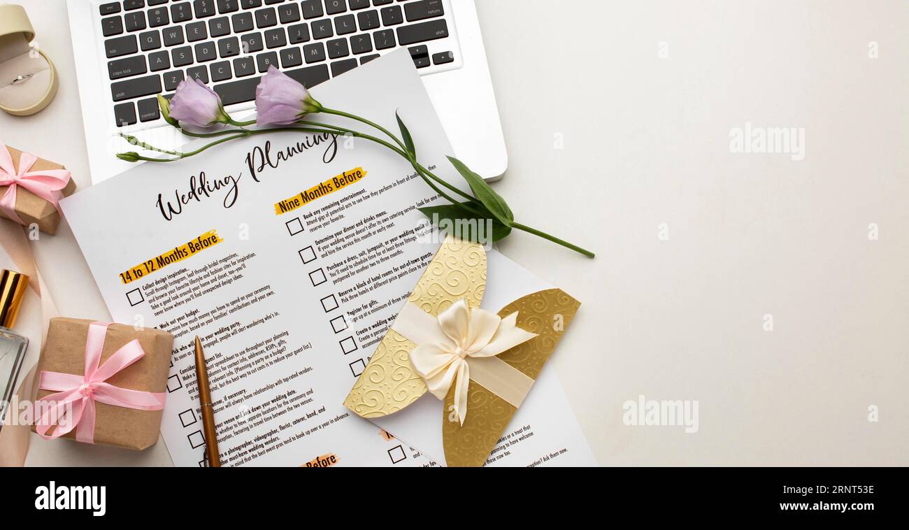 Modern wedding planner laptop copy space Stock Photo - Alamy