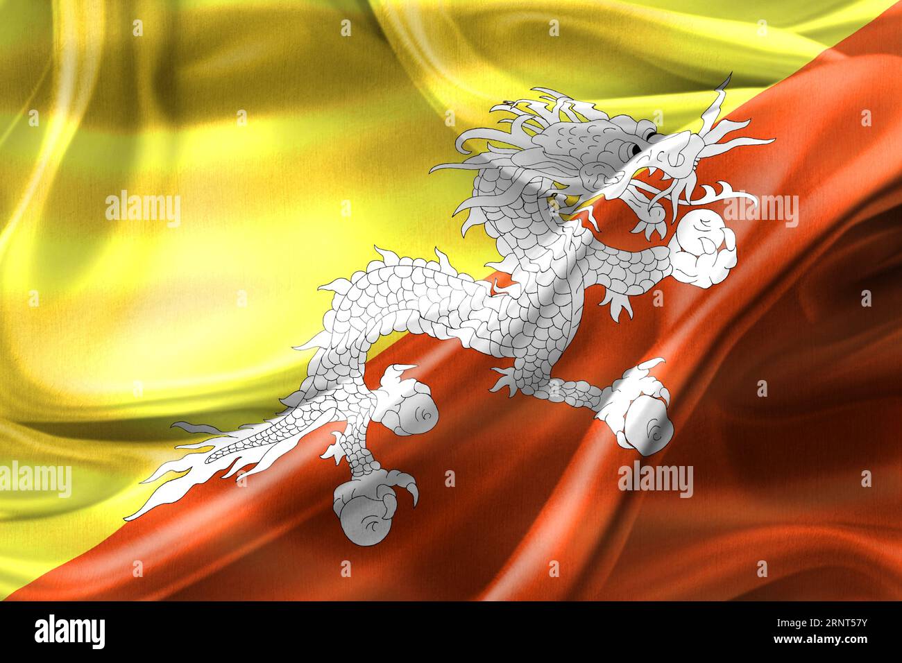 Bhutan Flag - Realistic Waving Fabric Flag Stock Photo - Alamy