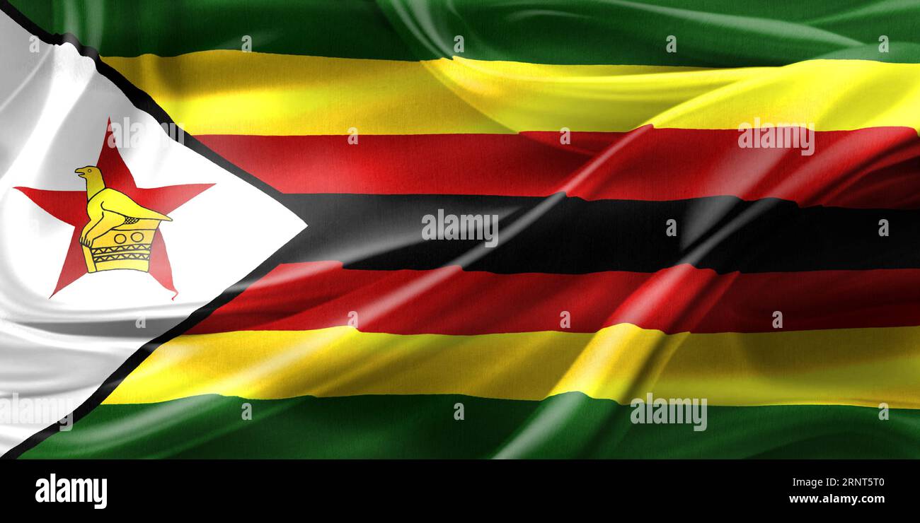3D-Illustration Of A Zimbabwe Flag - Realistic Waving Fabric Flag Stock ...