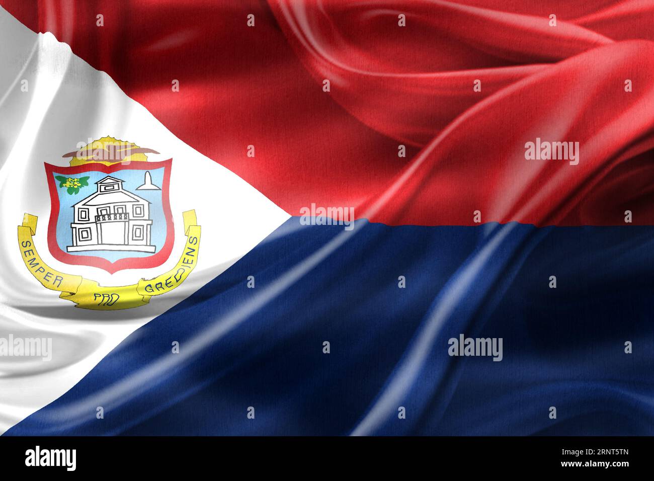 3D-Illustration Of A Sint Maarten Flag - Realistic Waving Fabric Flag ...