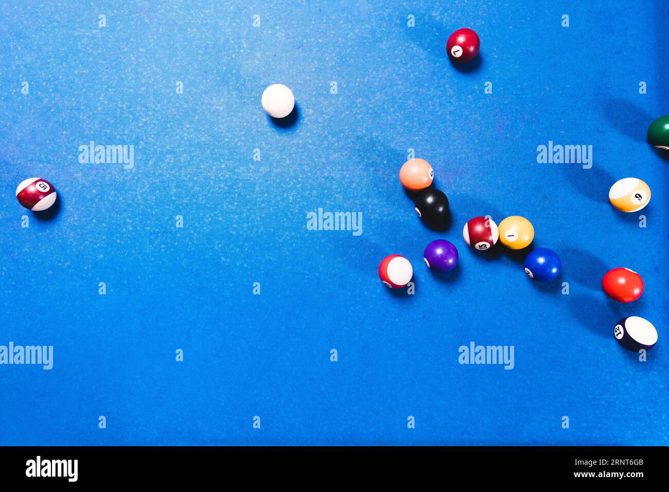 Top view billiard table with blue background Stock Photo - Alamy