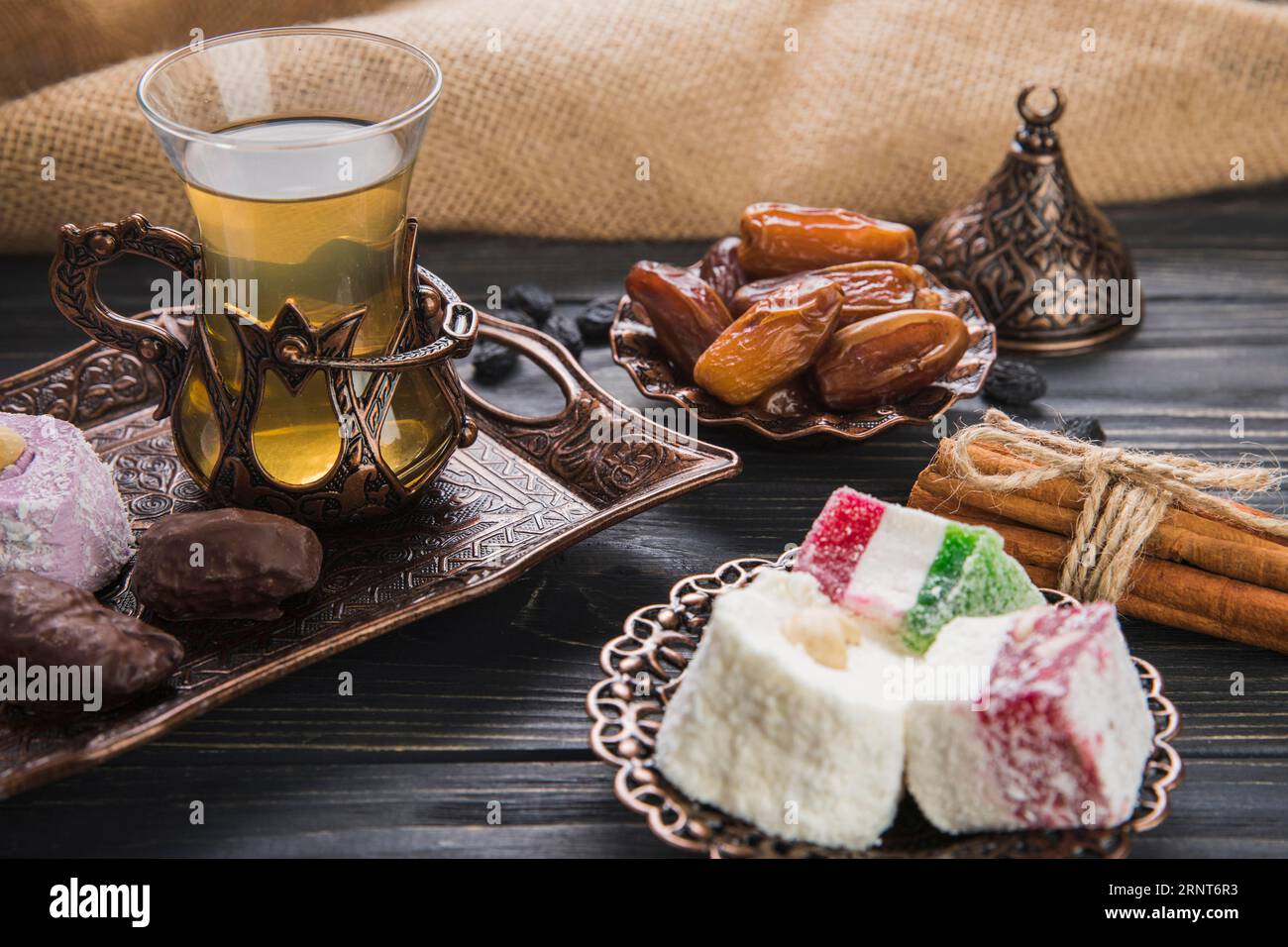 Turkish delight with tea dates fruit Stock Photo - Alamy