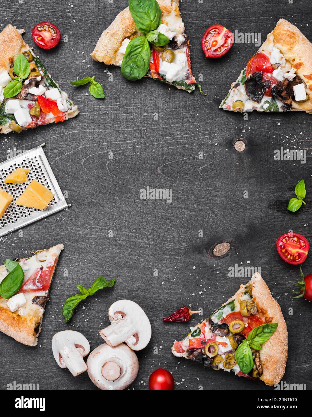 Top view pizza circular frame Stock Photo - Alamy