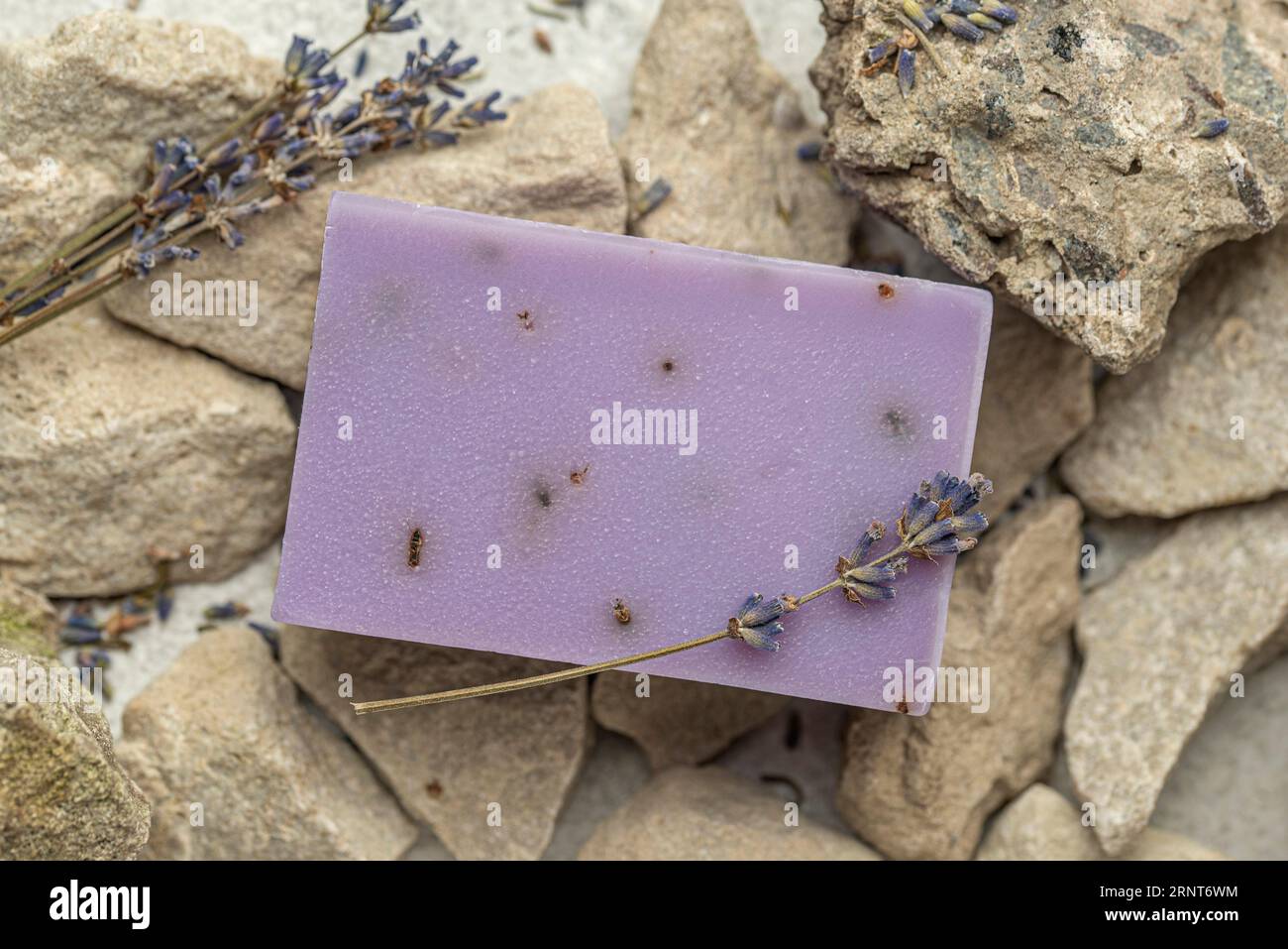 Top view lavender soap rocks Stock Photo - Alamy