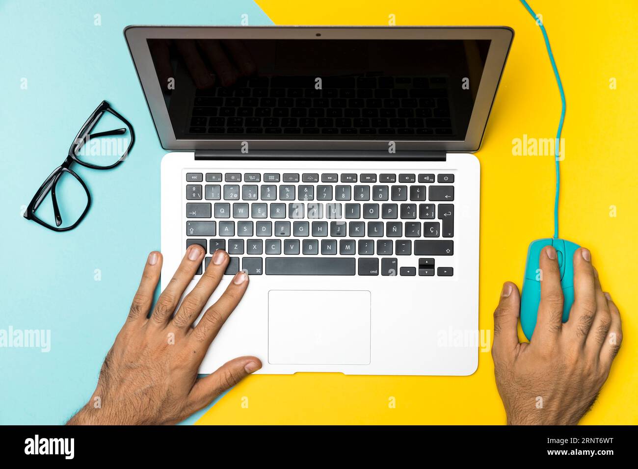Top view laptop colouful background Stock Photo - Alamy