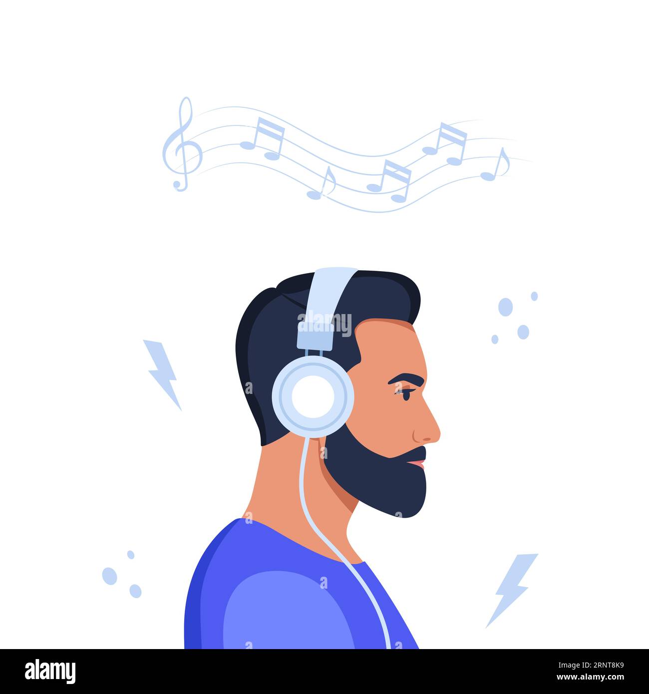 Young man with headphones listening to music. Concept of relaxation ...