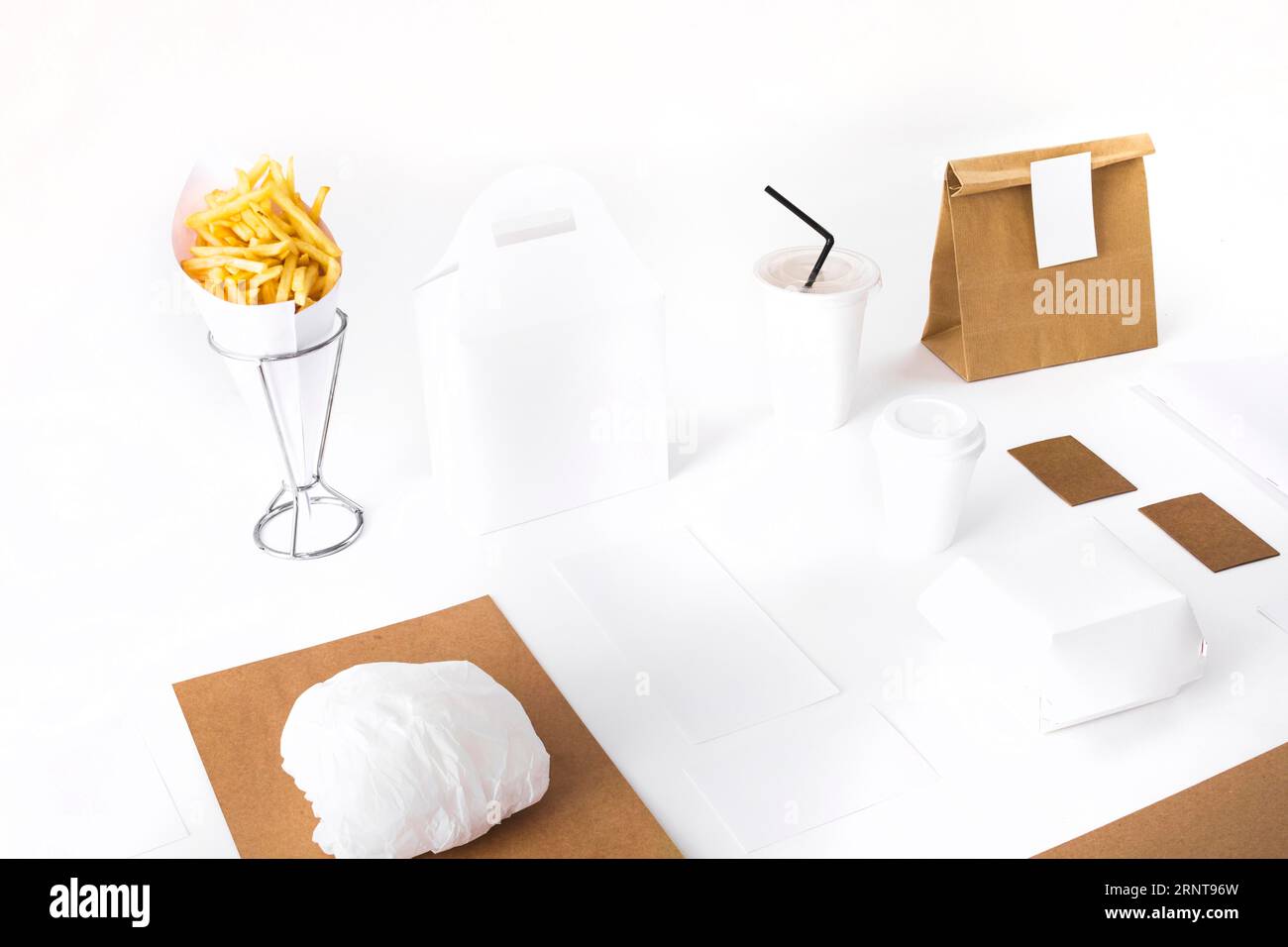 French fries parcel burger disposable cup mockup white background Stock ...