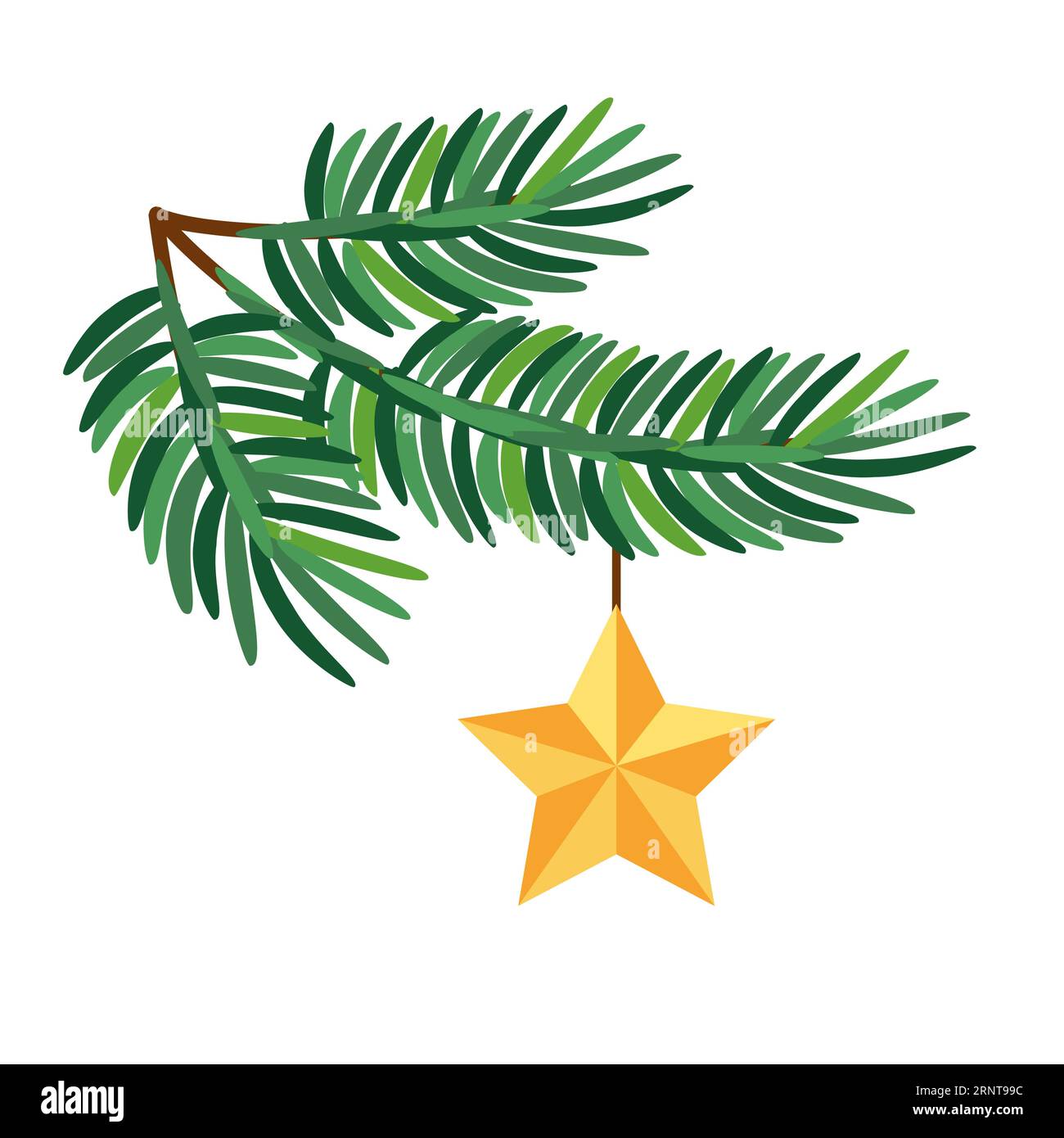 Christmas branch with hanging christmas golden star. Modern decoration ...