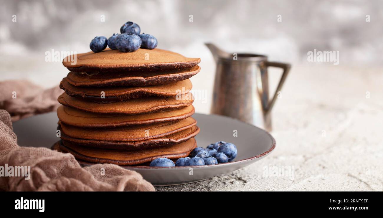 Front view sweet pancakes tower arrangement with copy space Stock Photo ...