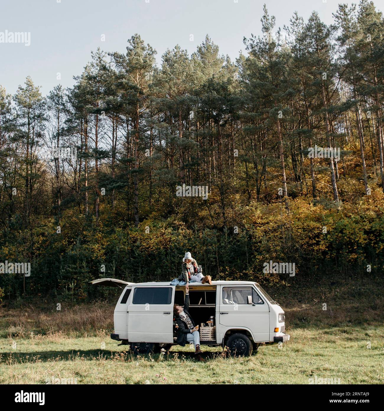 People having road trip van Stock Photo - Alamy