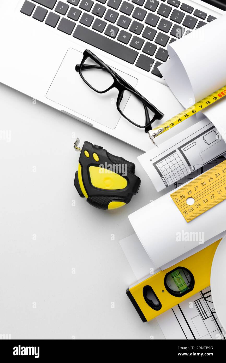 Technical plan drawing laptop Stock Photo - Alamy