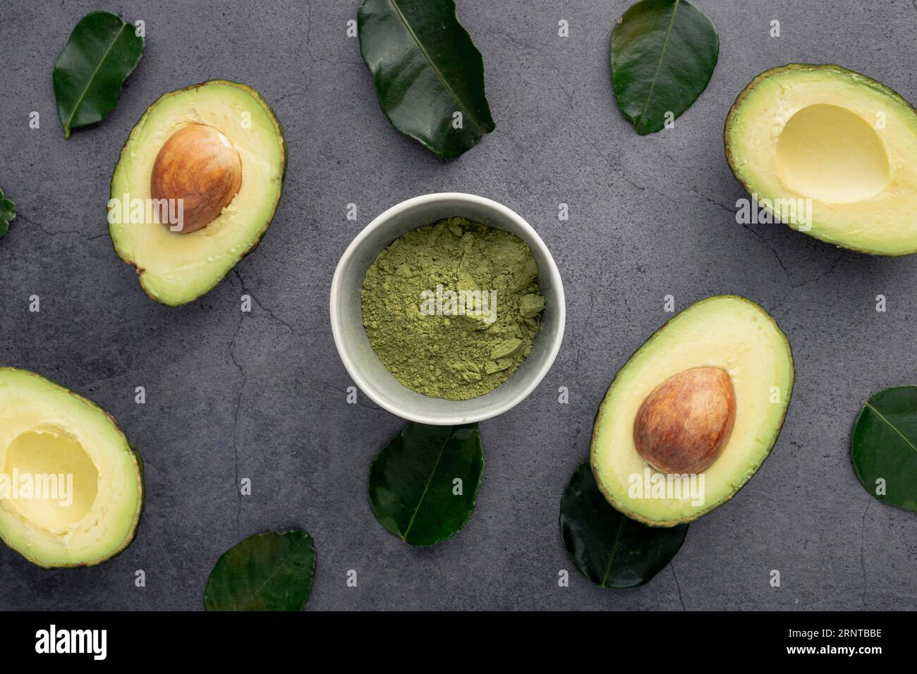 Top view avocado with pit leaves Stock Photo - Alamy