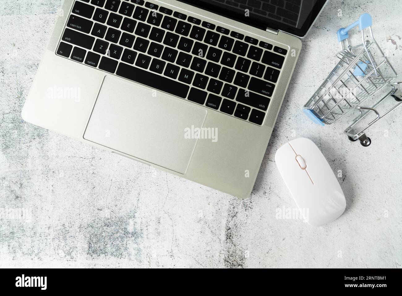 Top view laptop with mouse its side Stock Photo - Alamy