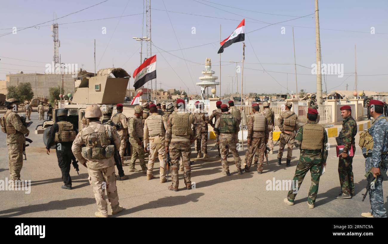 (171105) -- AL-QAIM (IRAQ), Nov. 5, 2017 () -- Iraqi flags are seen in ...