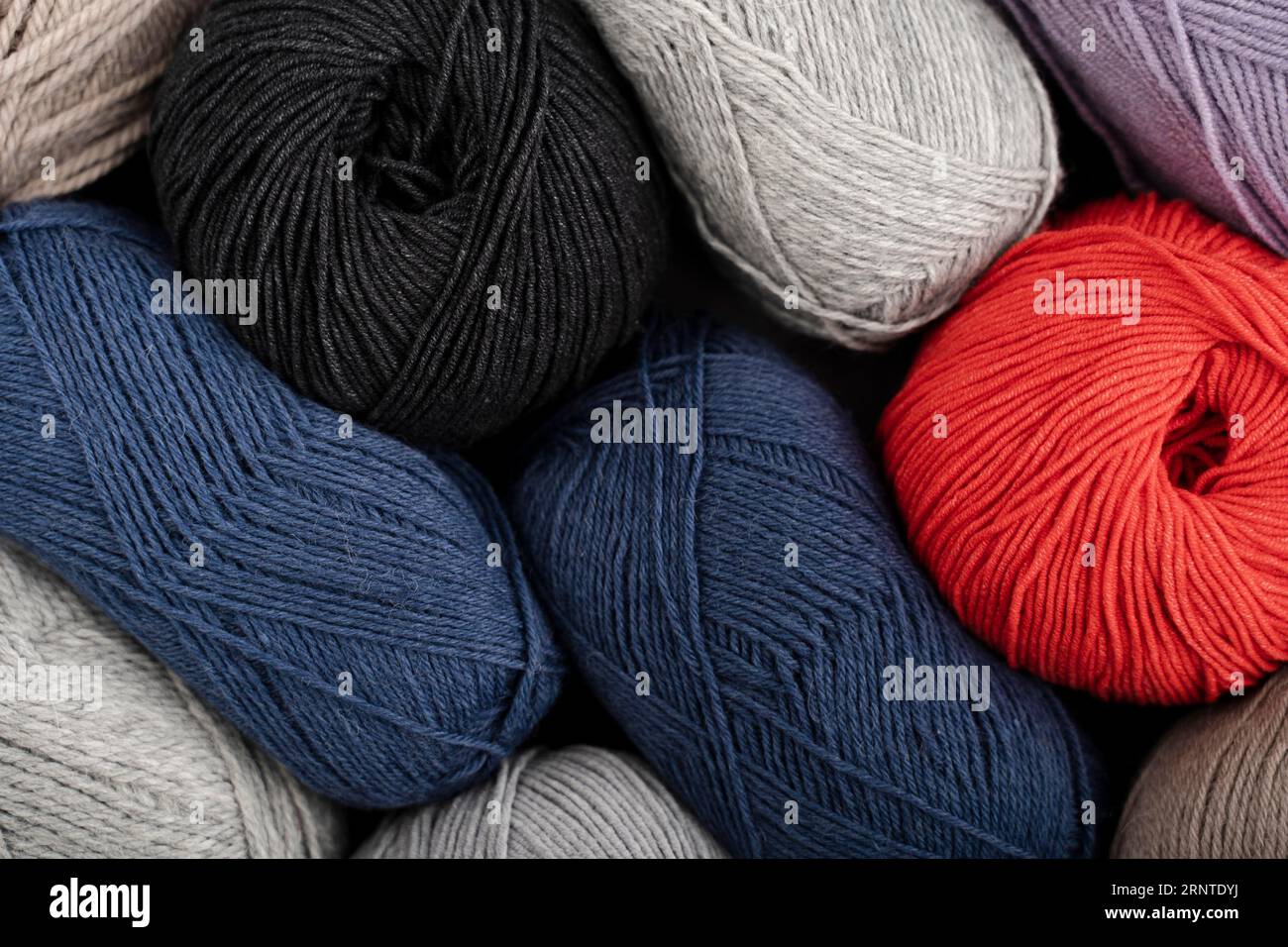 Flat lay colored wool yarn Stock Photo - Alamy