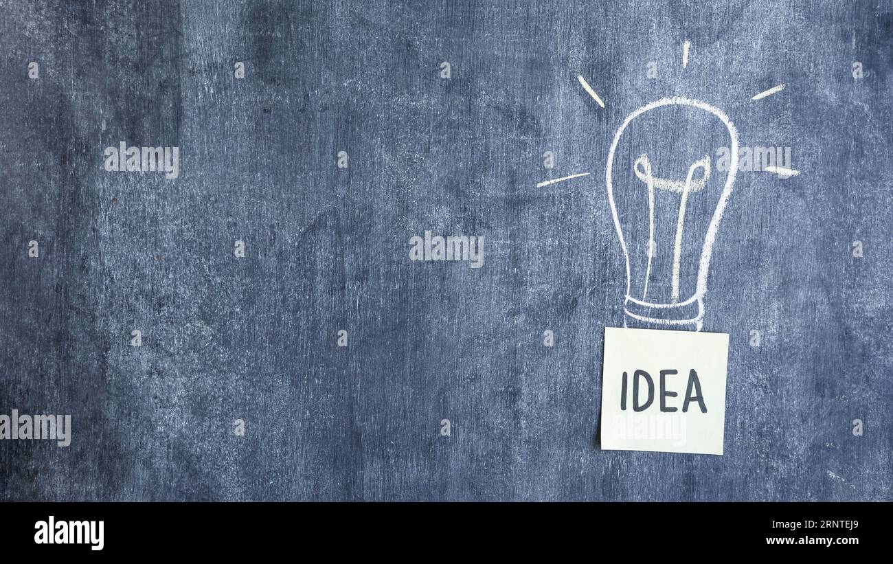 Idea text hand drawn light bulb blackboard Stock Photo - Alamy