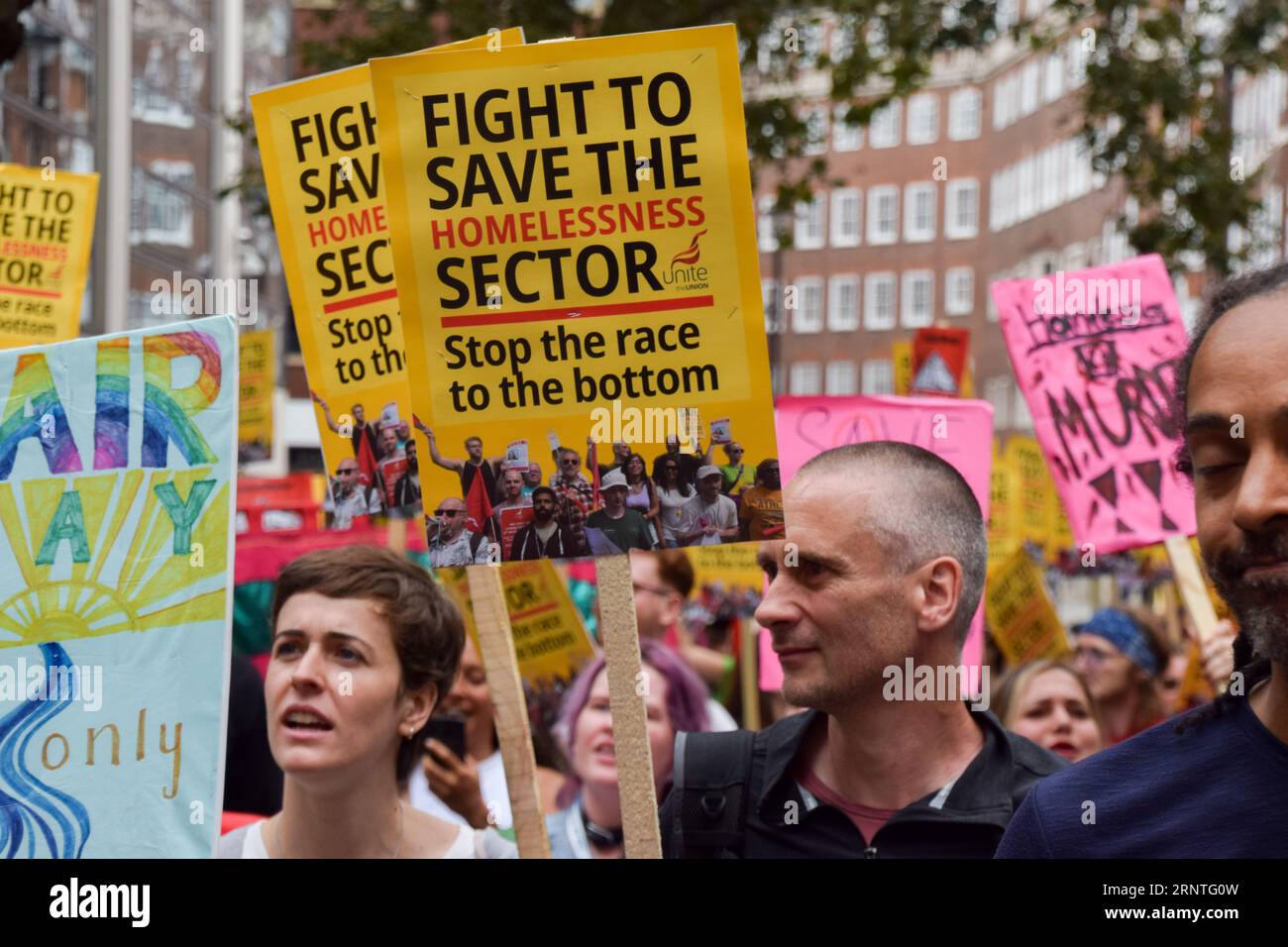 London, UK. 2nd September 2023. Protesters gather outside the Home ...
