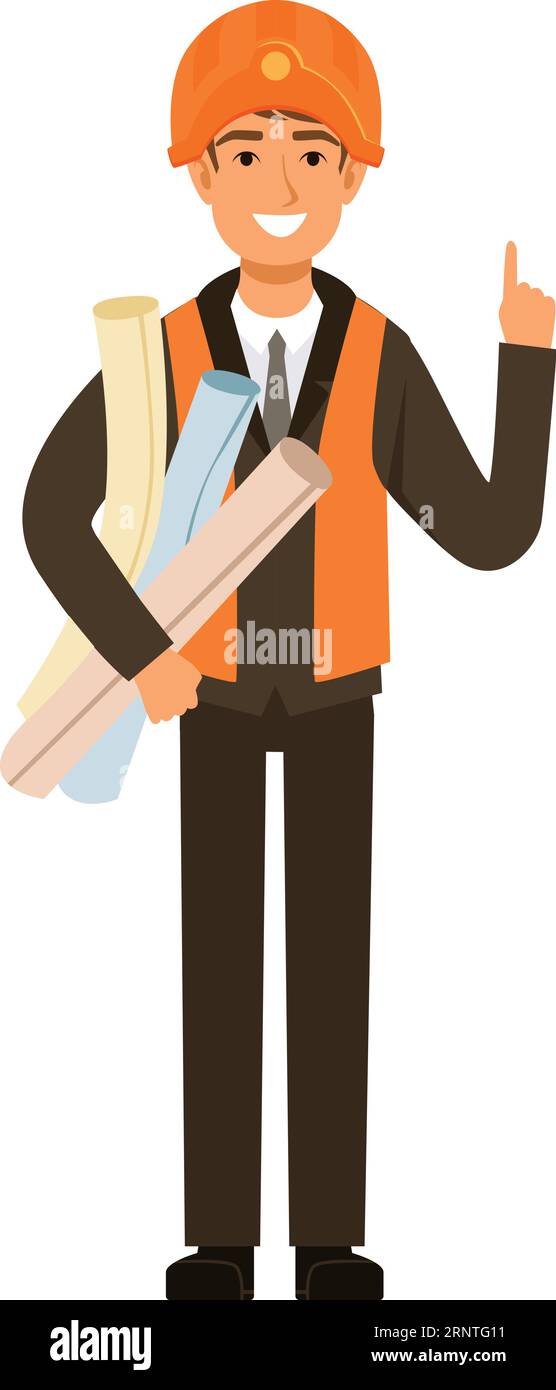 Construction engineer in hard hat. Smiling cartoon character Stock ...