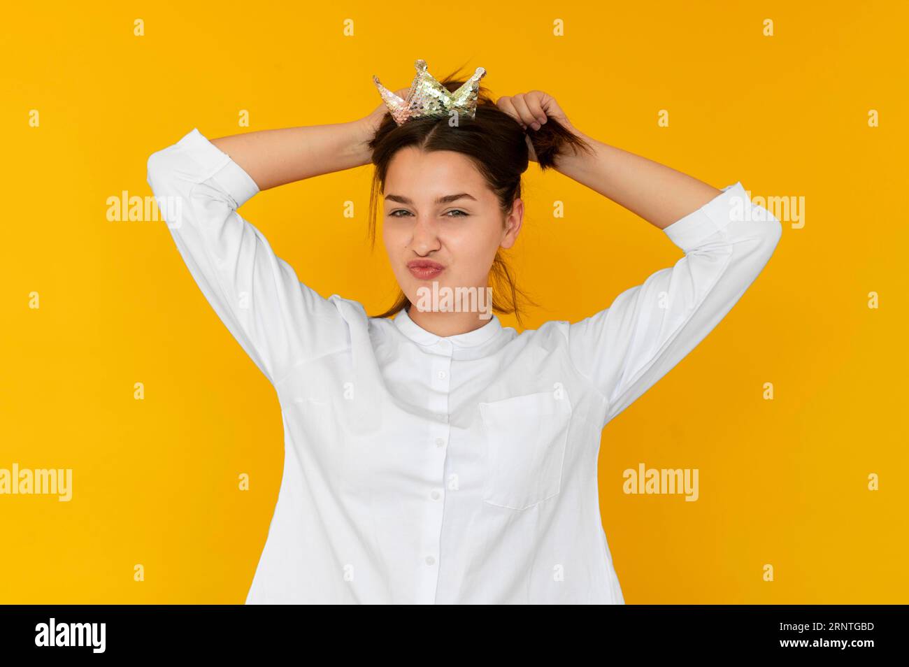 Front view girl wearing crown concept Stock Photo - Alamy