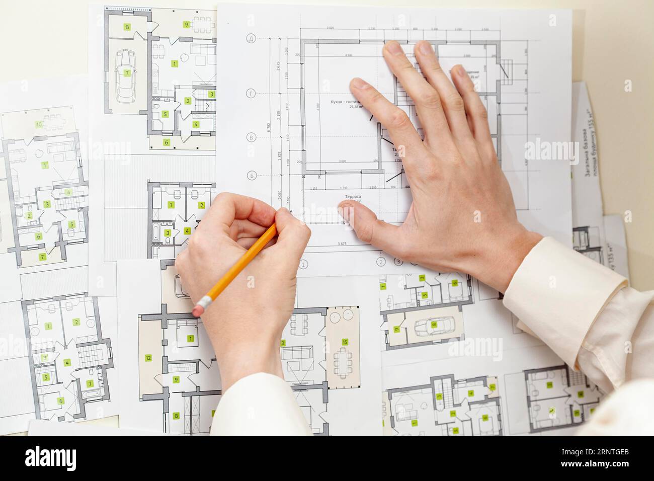 Top view architect making house project Stock Photo - Alamy