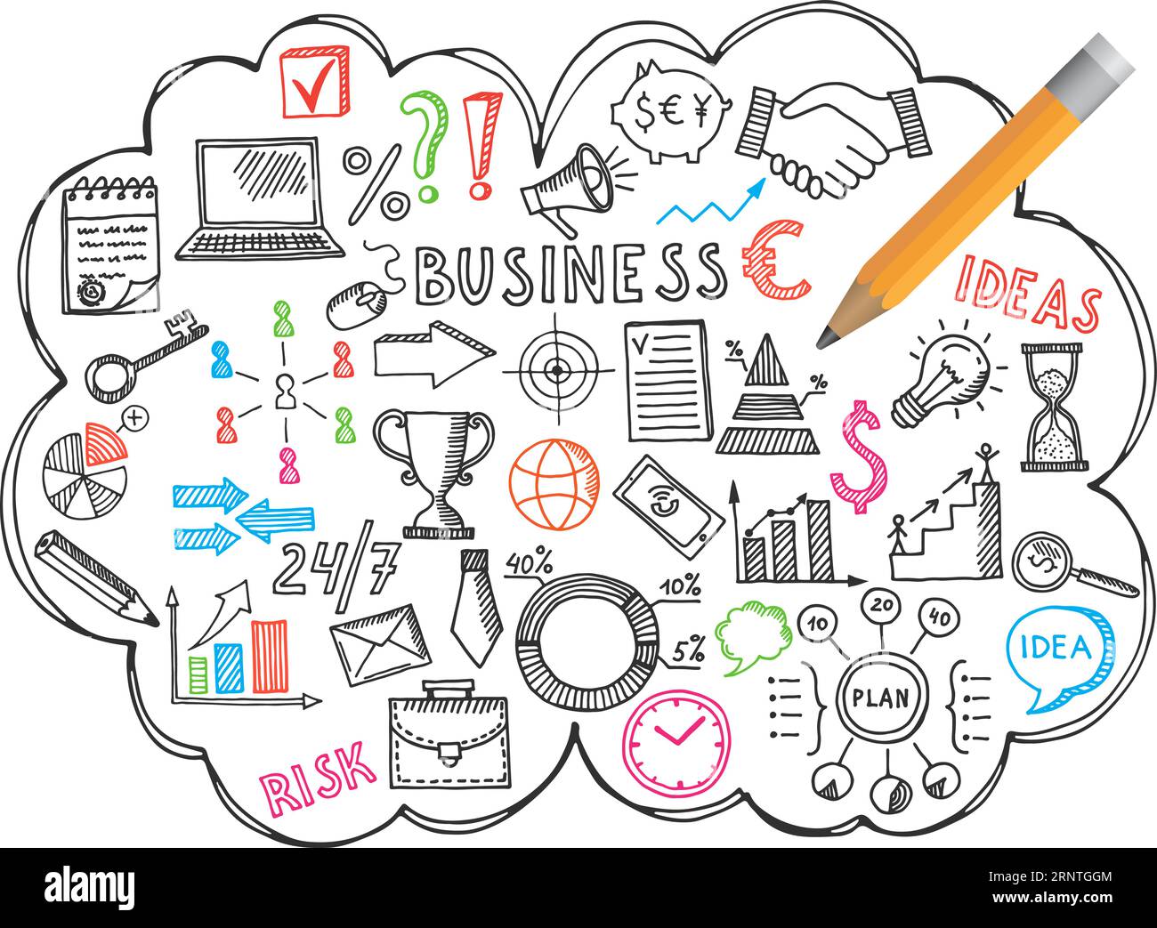 Business doodle icons. Hand drawn work symbols Stock Vector Image & Art ...