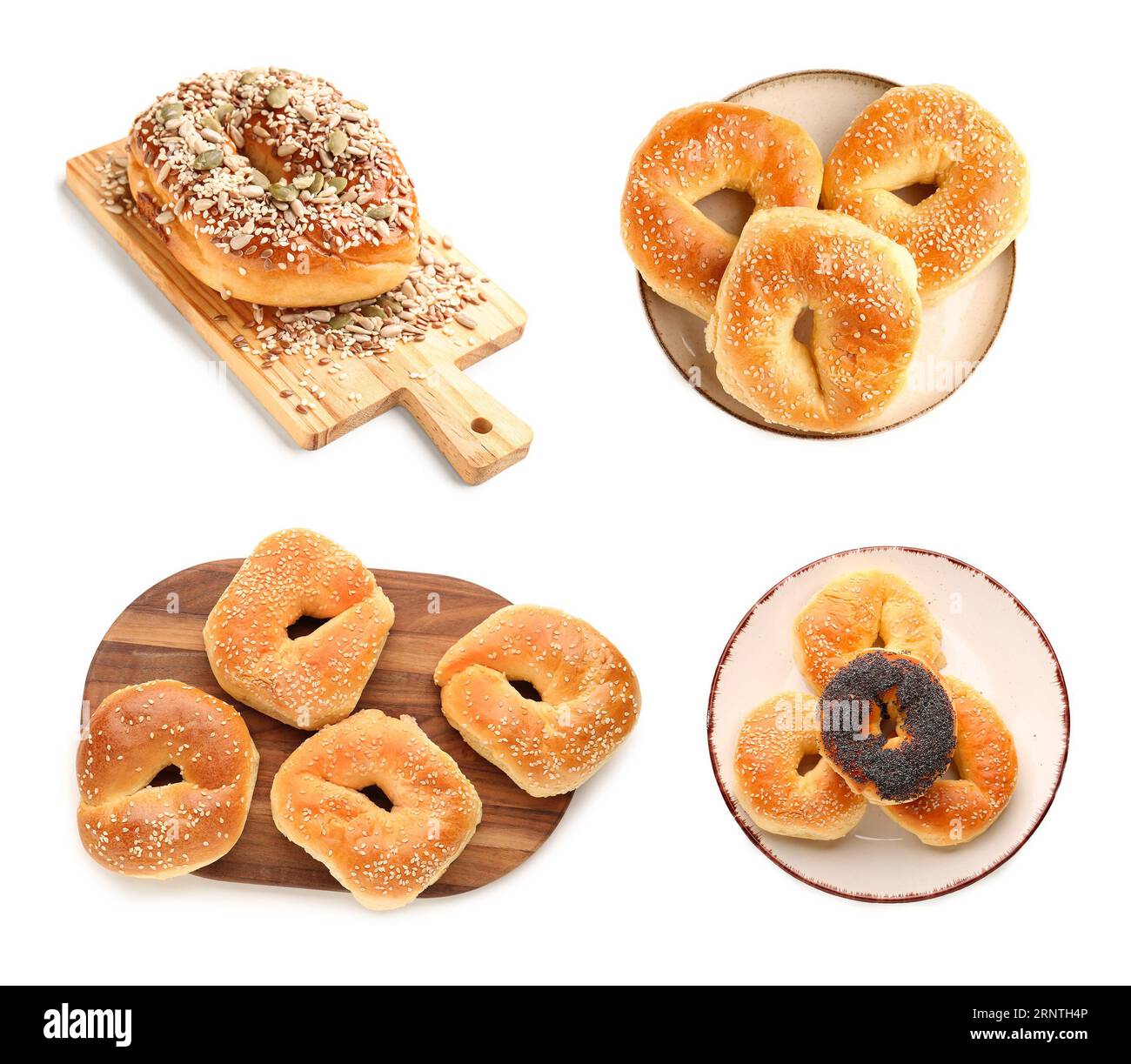 Set of different bagels on white background Stock Photo - Alamy