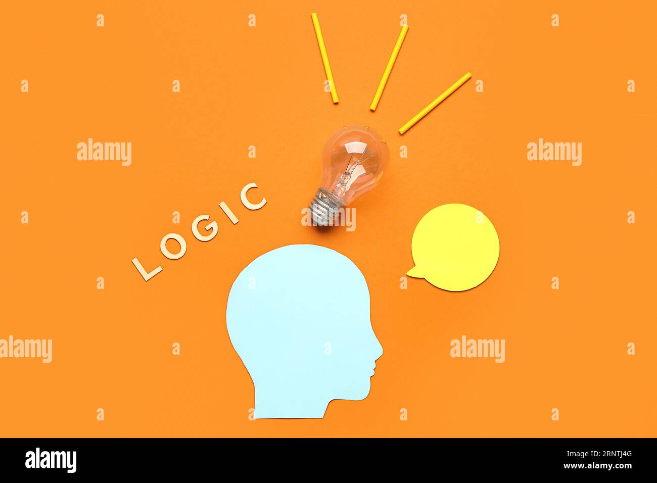 Paper human head with light bulb, speech bubble and word LOGIC on color ...