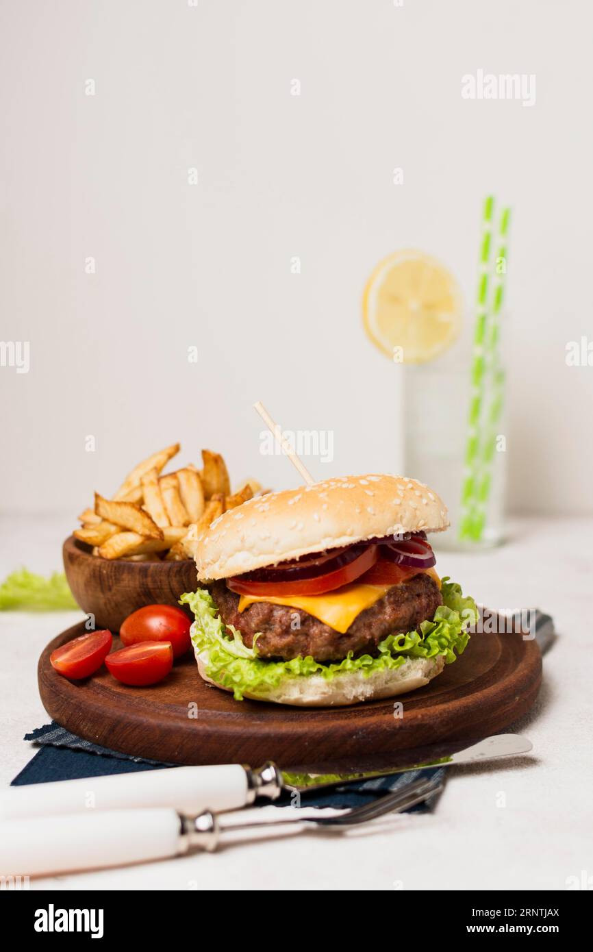 Burger and fries plate hi-res stock photography and images - Alamy