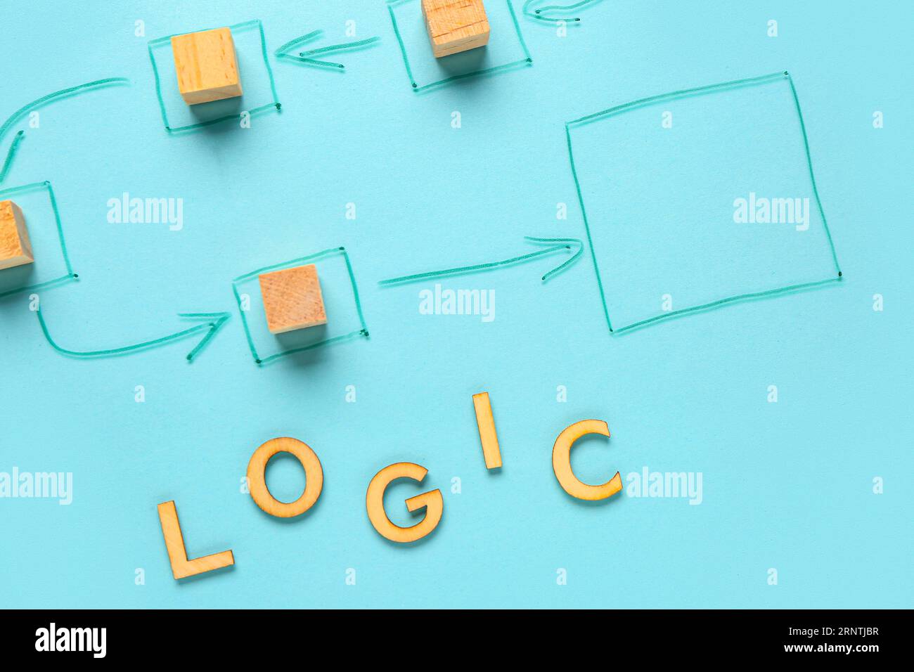 Flowchart with cubes and word LOGIC on blue background Stock Photo - Alamy