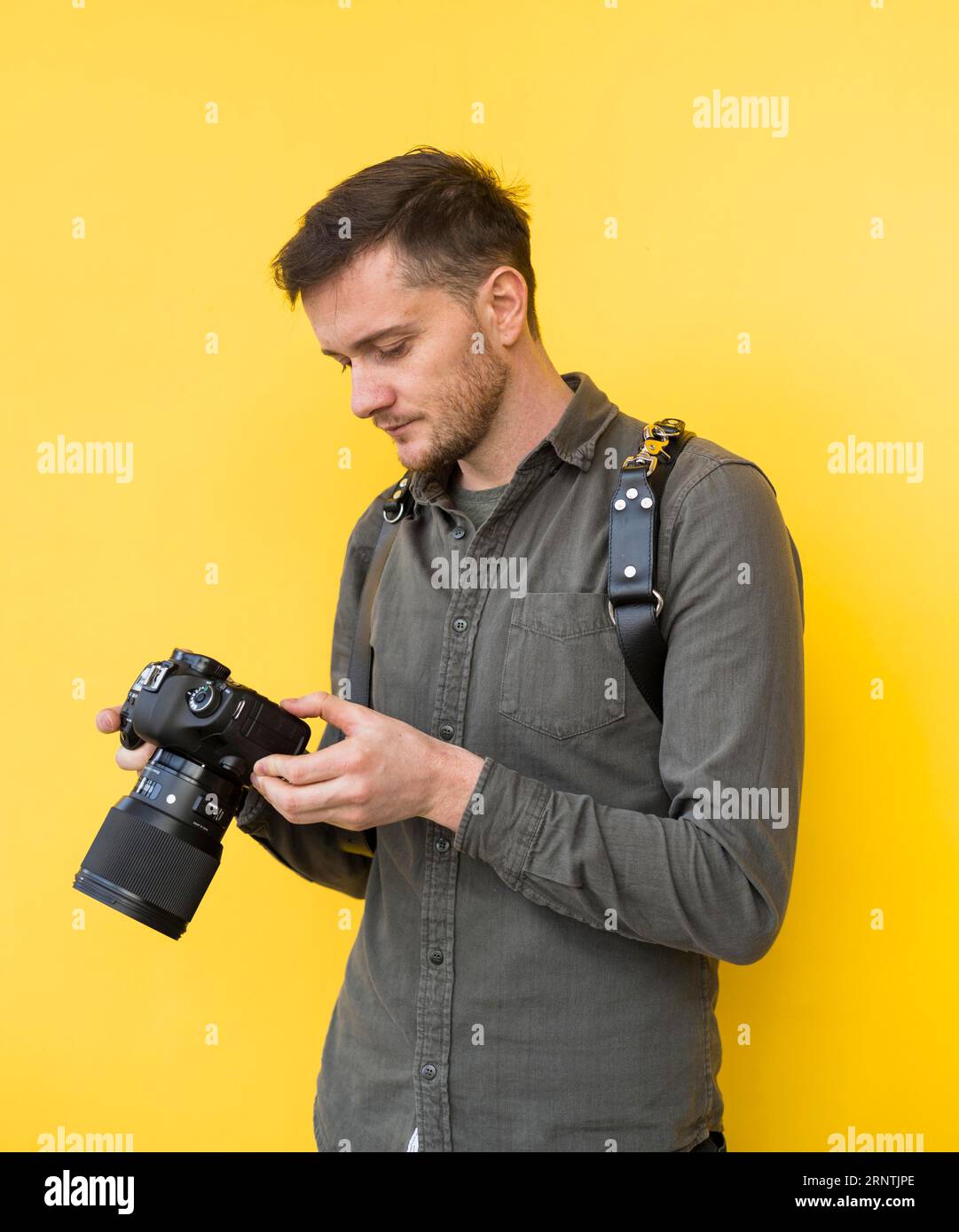 Grapher looking camera screen Stock Photo - Alamy