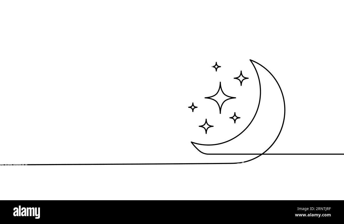 Moon continuous one line art icon. Hand drawn black moon isolated on ...