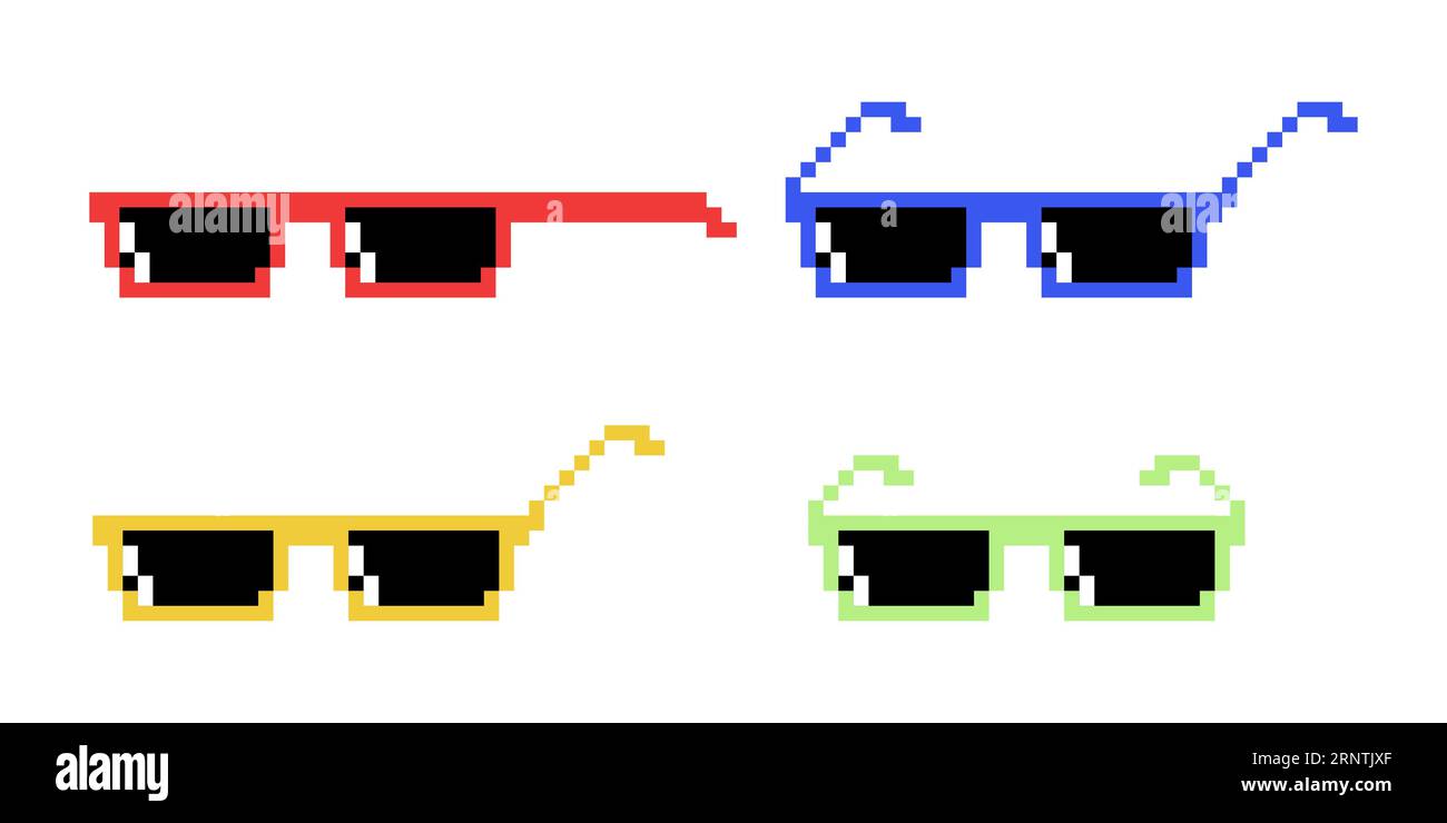 Vector Pixel Boss Glasses Icon Set in 8 bit Retro Style. Summer Meme ...