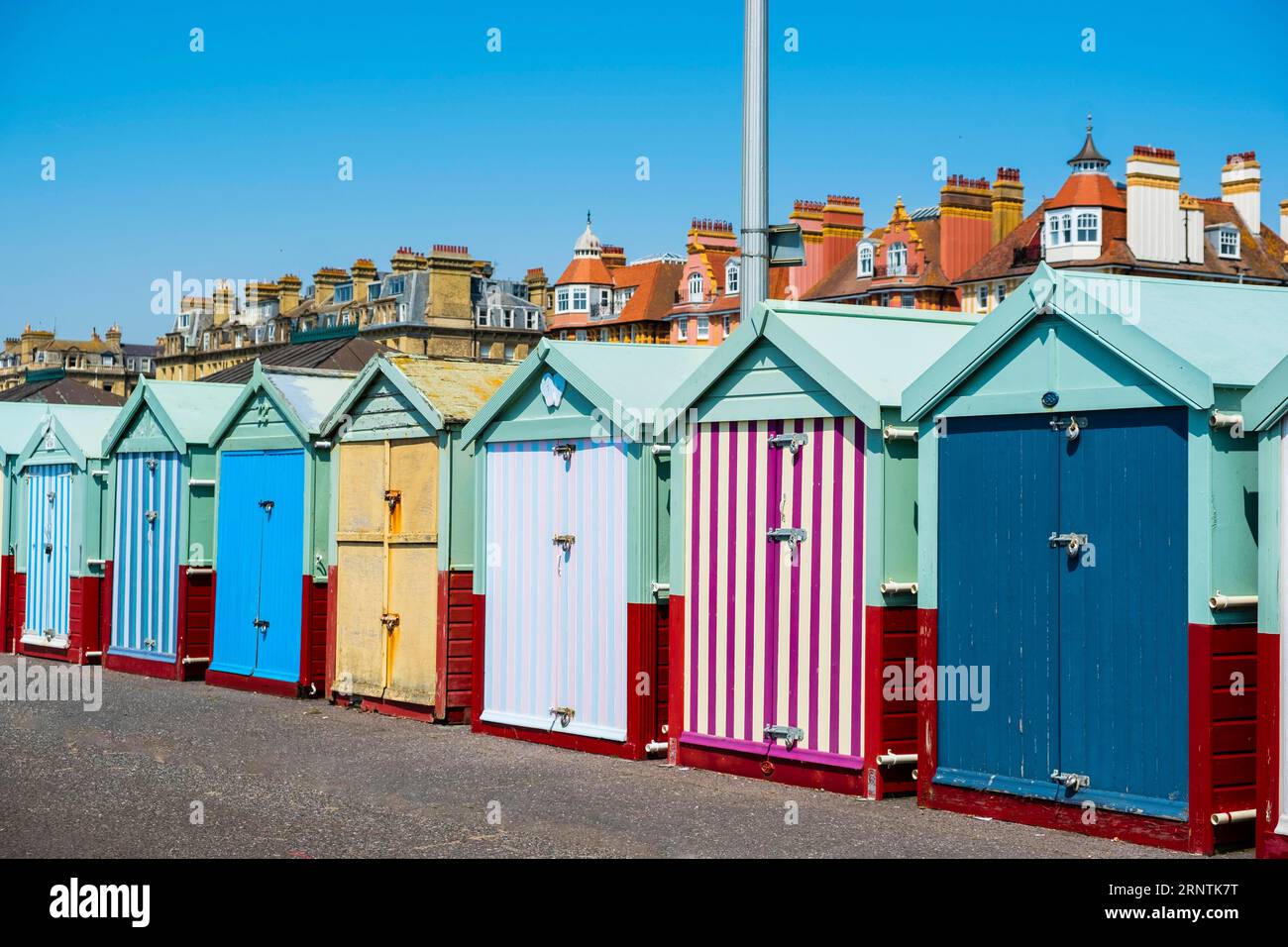 Row of beautiful colourful seaside bathing cottages in Brighton and ...