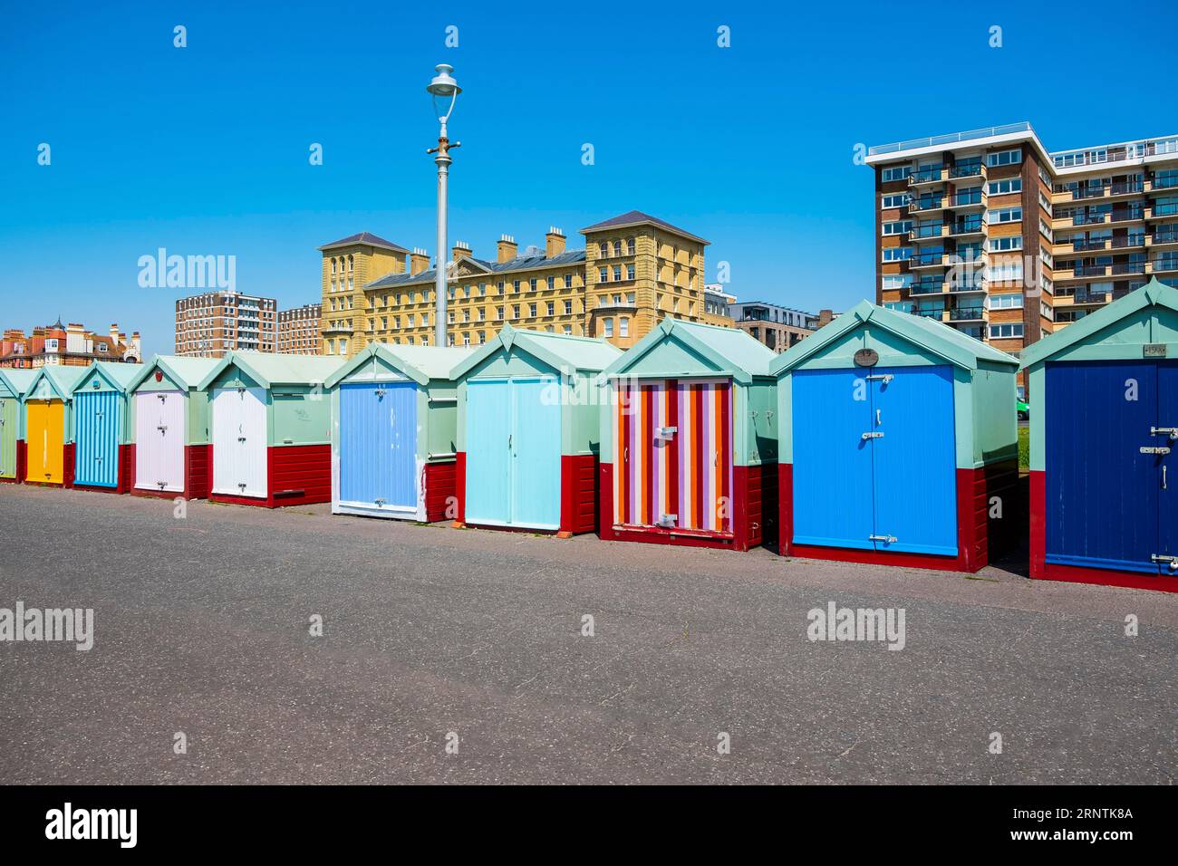 Row of beautiful colourful seaside bathing cottages in Brighton and ...