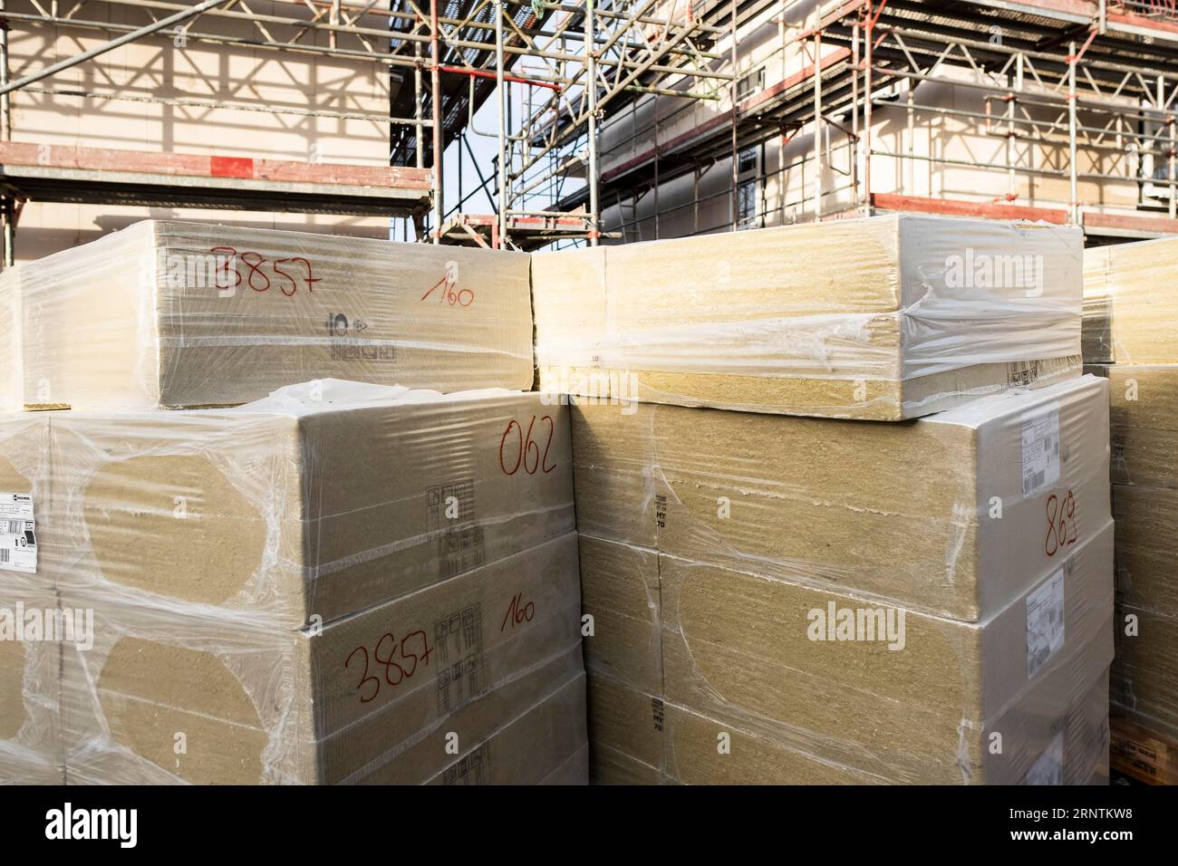 A stack of mineral wool insulation boards on a construction site Stock ...