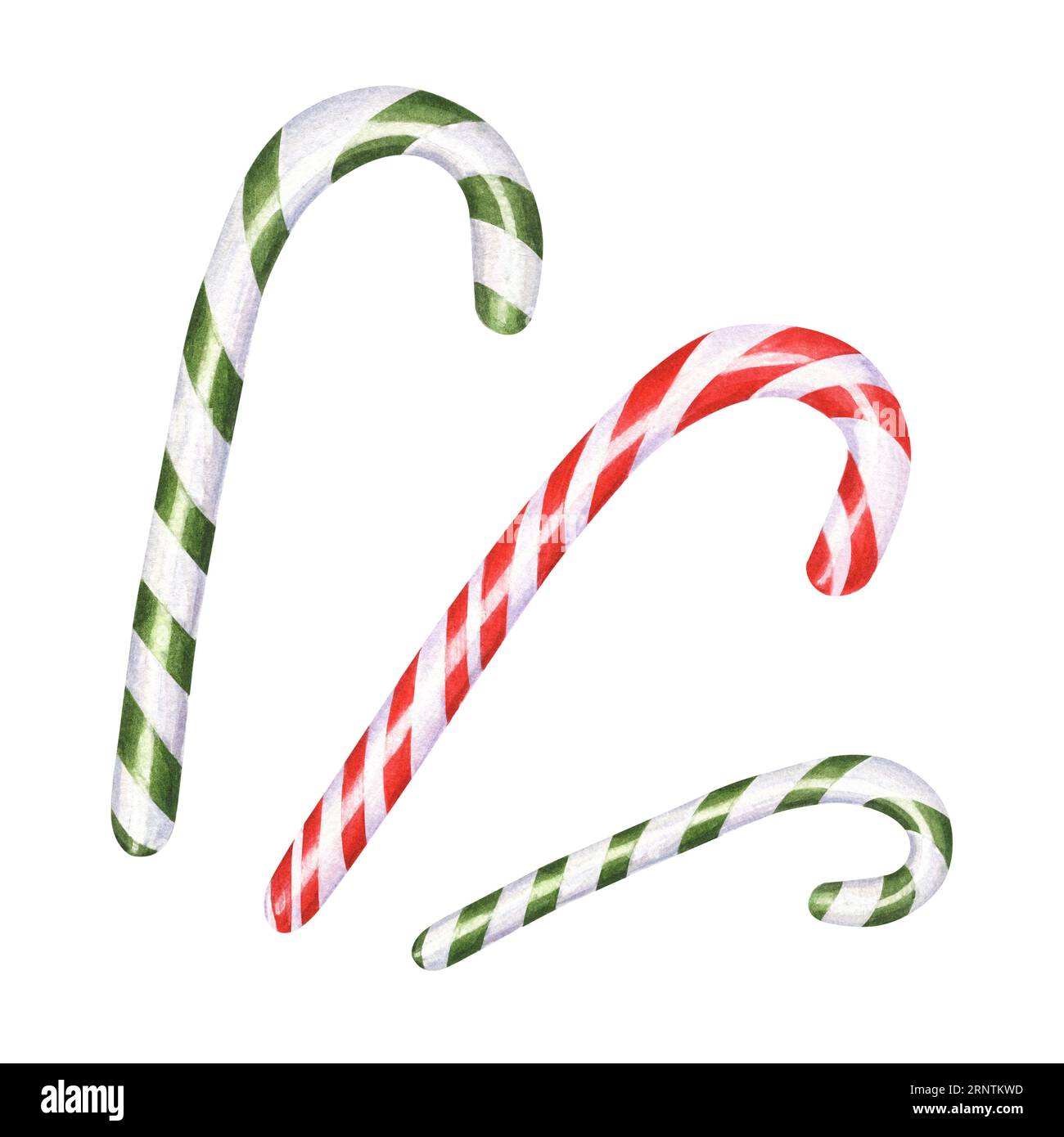 Red and green candy canes. Christmas stick. Caramel cane with striped ...