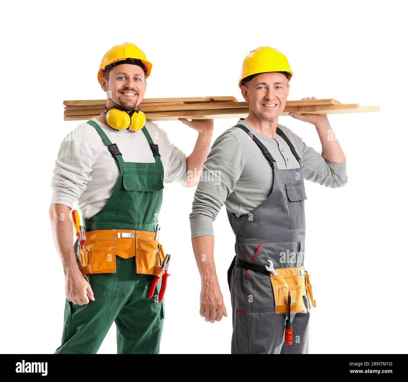 Male builders wooden planks hi-res stock photography and images - Alamy
