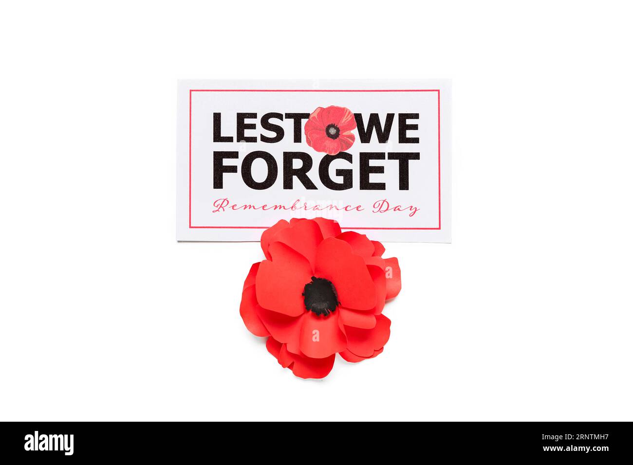 Red poppy flower with card isolated on white background. Remembrance ...